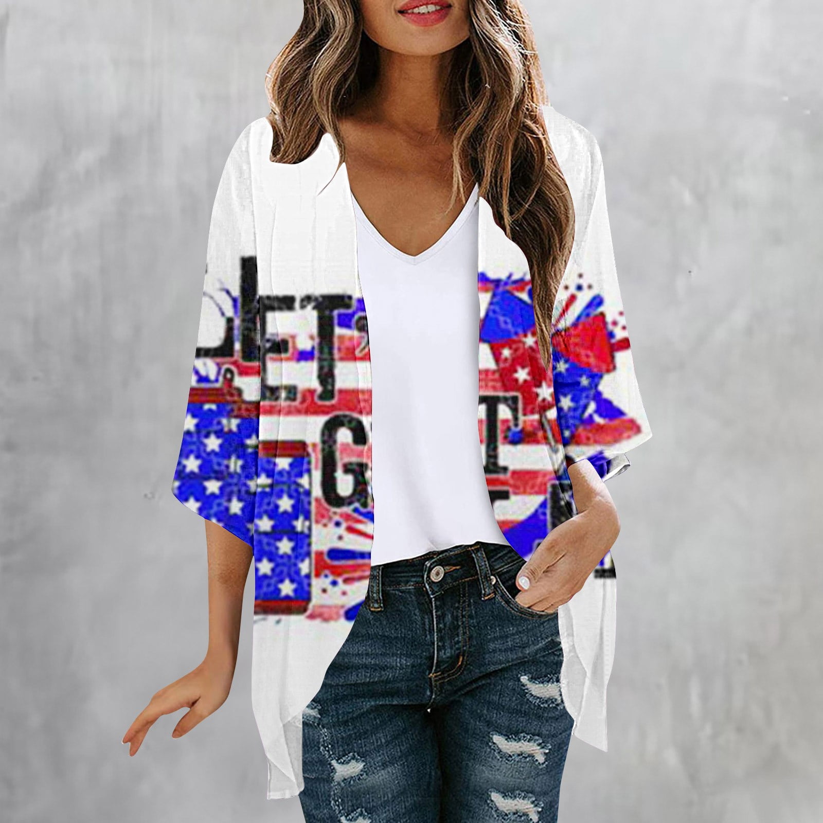 American Flag Cardigan Women 4th of July Cardigan 3/4 Sleeve Cardigan ...