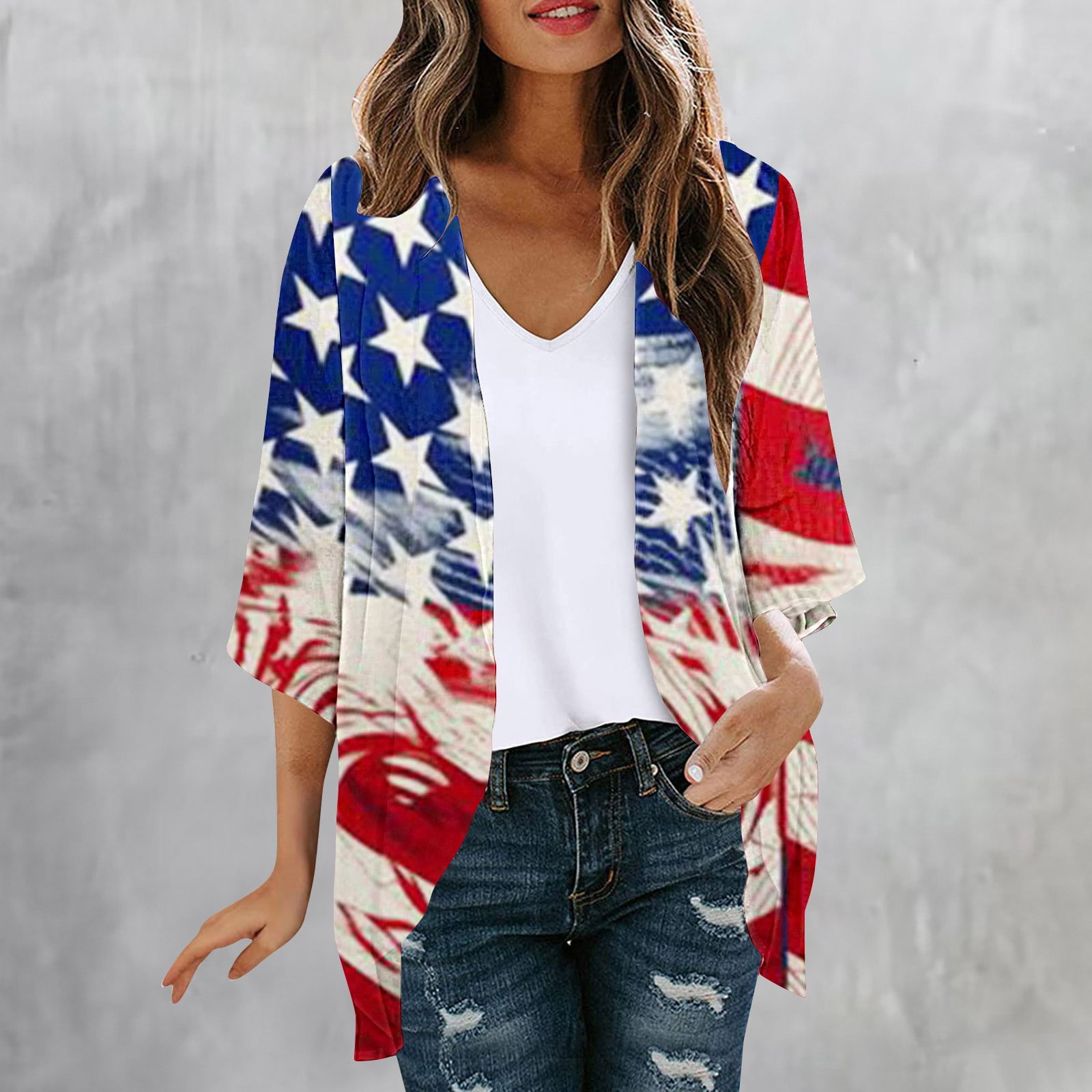 American Flag Cardigan Women 4th of July Cardigan 3/4 Sleeve Cardigan ...
