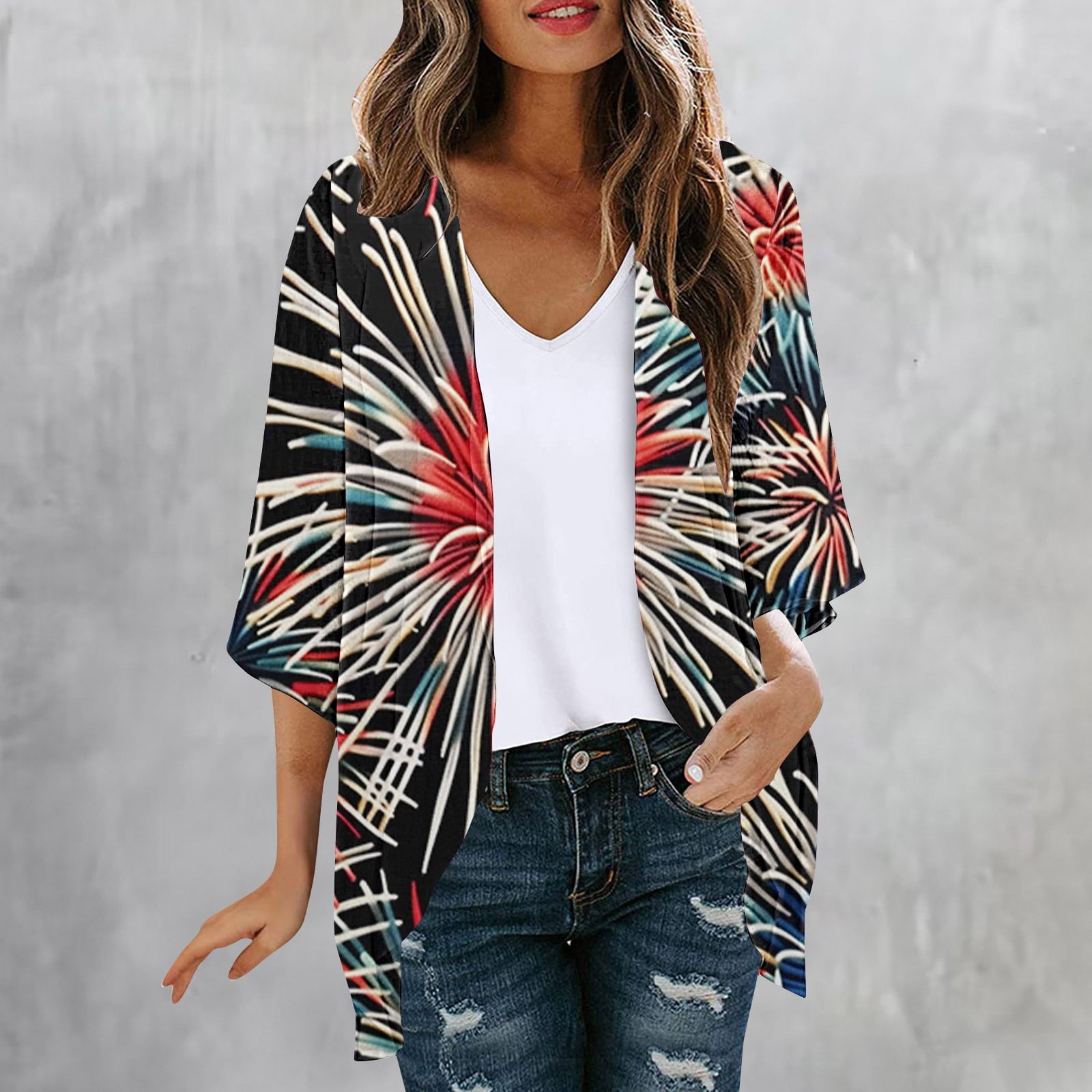 American Flag Cardigan Women 4th of July Cardigan 3/4 Sleeve Cardigan ...