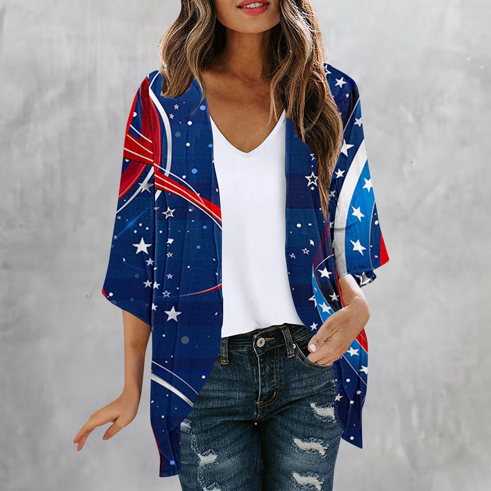American Flag Cardigan Women 4th of July Cardigan 3/4 Sleeve Cardigan ...