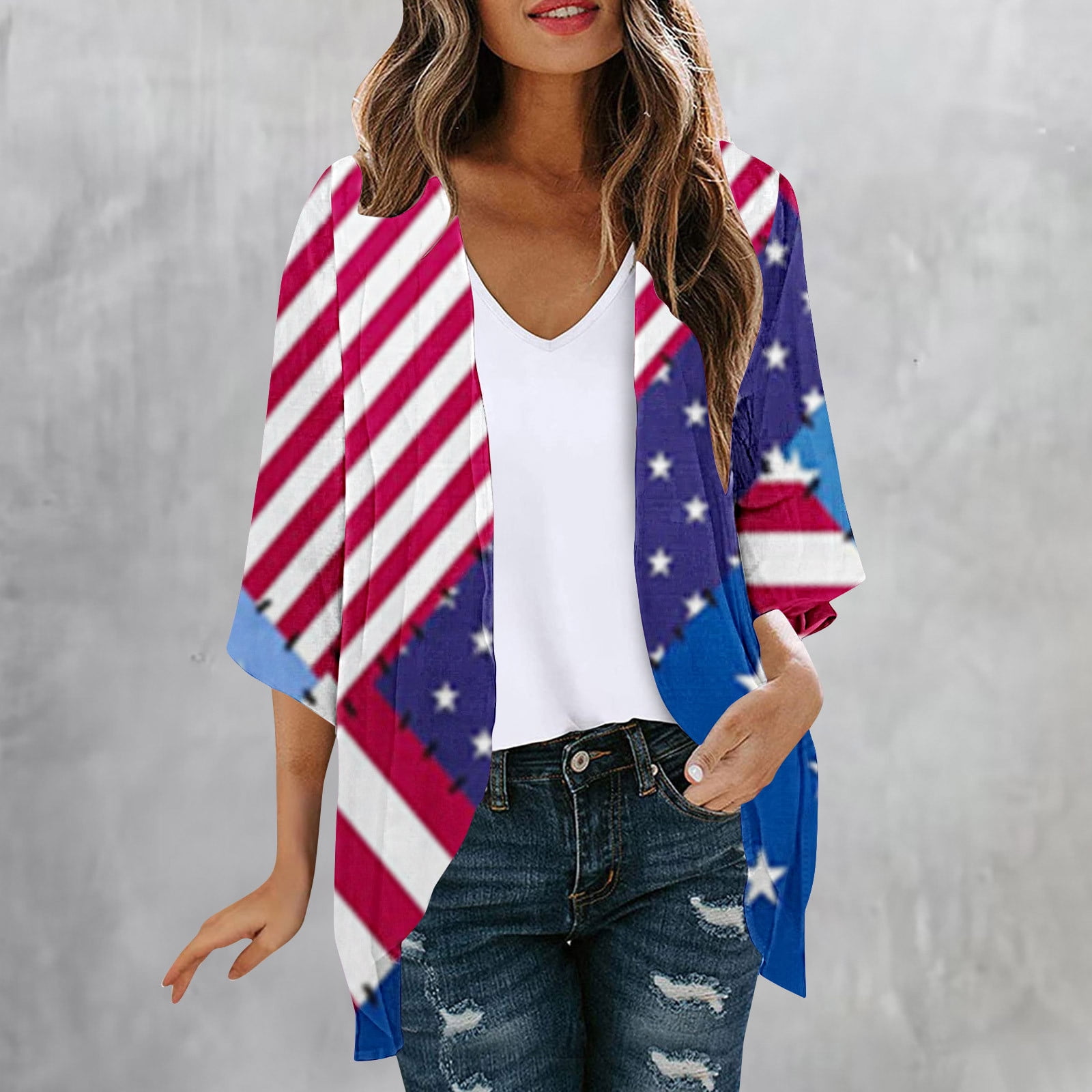 American Flag Cardigan Women 4th of July Cardigan 3/4 Sleeve Cardigan ...