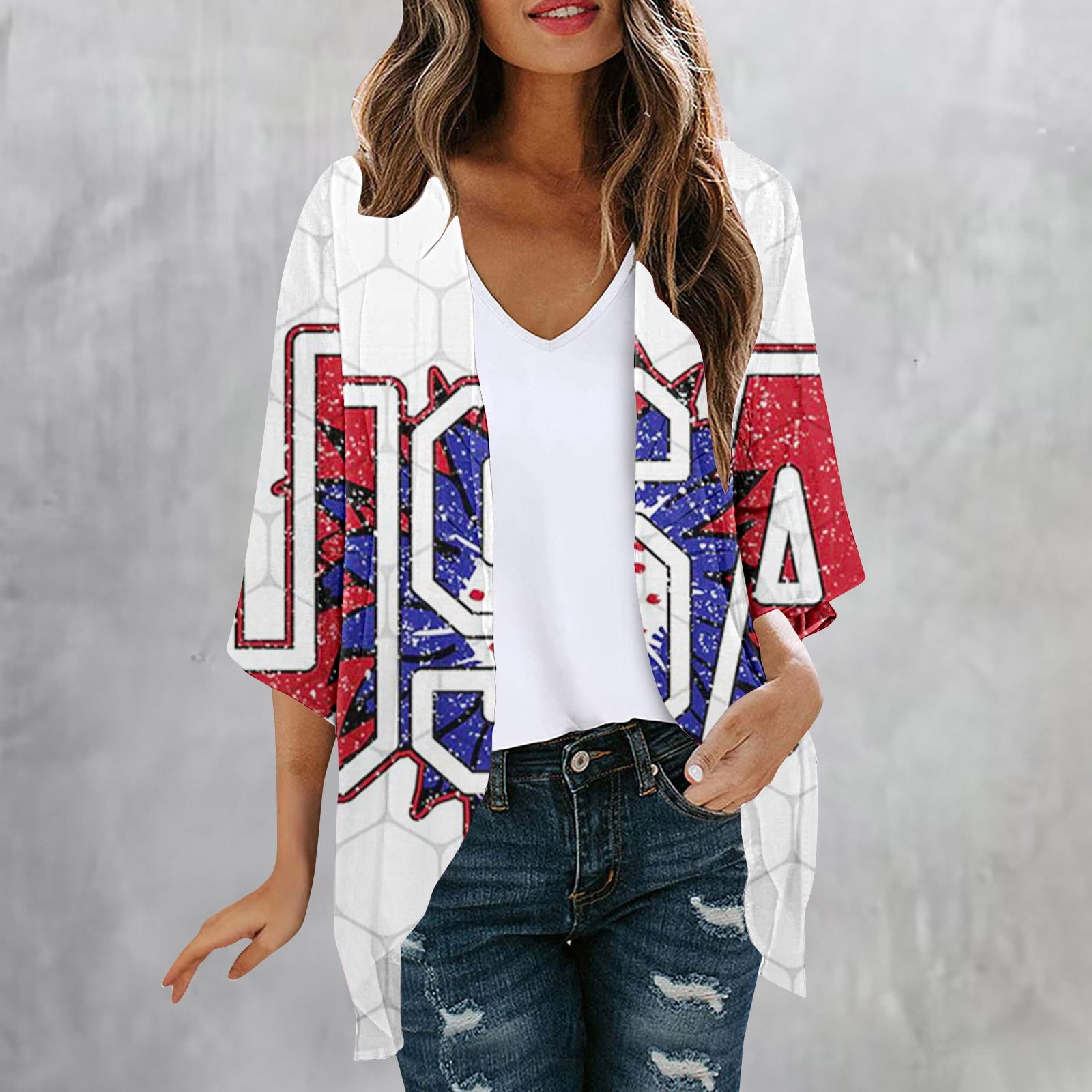 American Flag Cardigan Women 4th of July Cardigan 3/4 Sleeve Cardigan ...