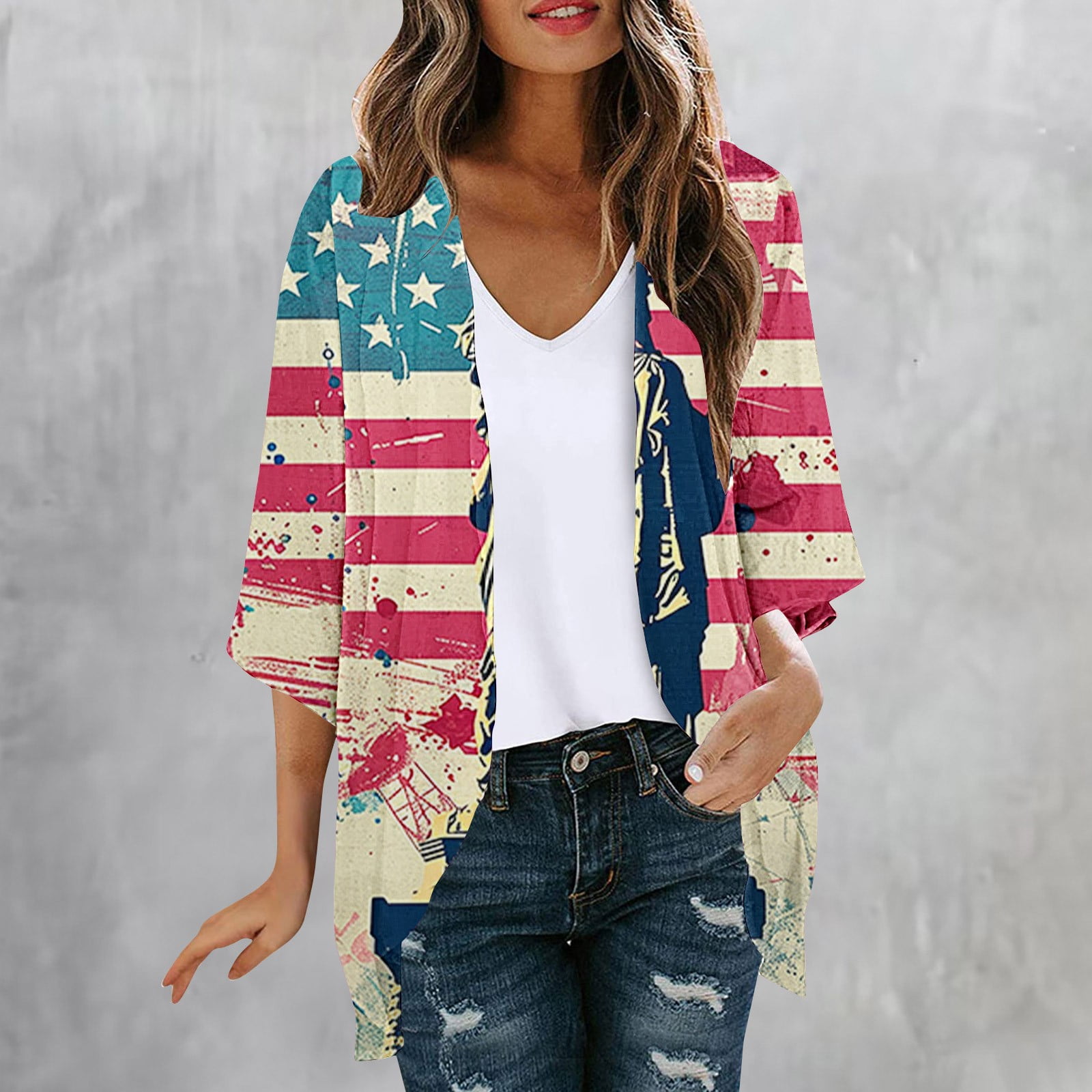 American Flag Cardigan Women 4th of July Cardigan 3/4 Sleeve Cardigan ...