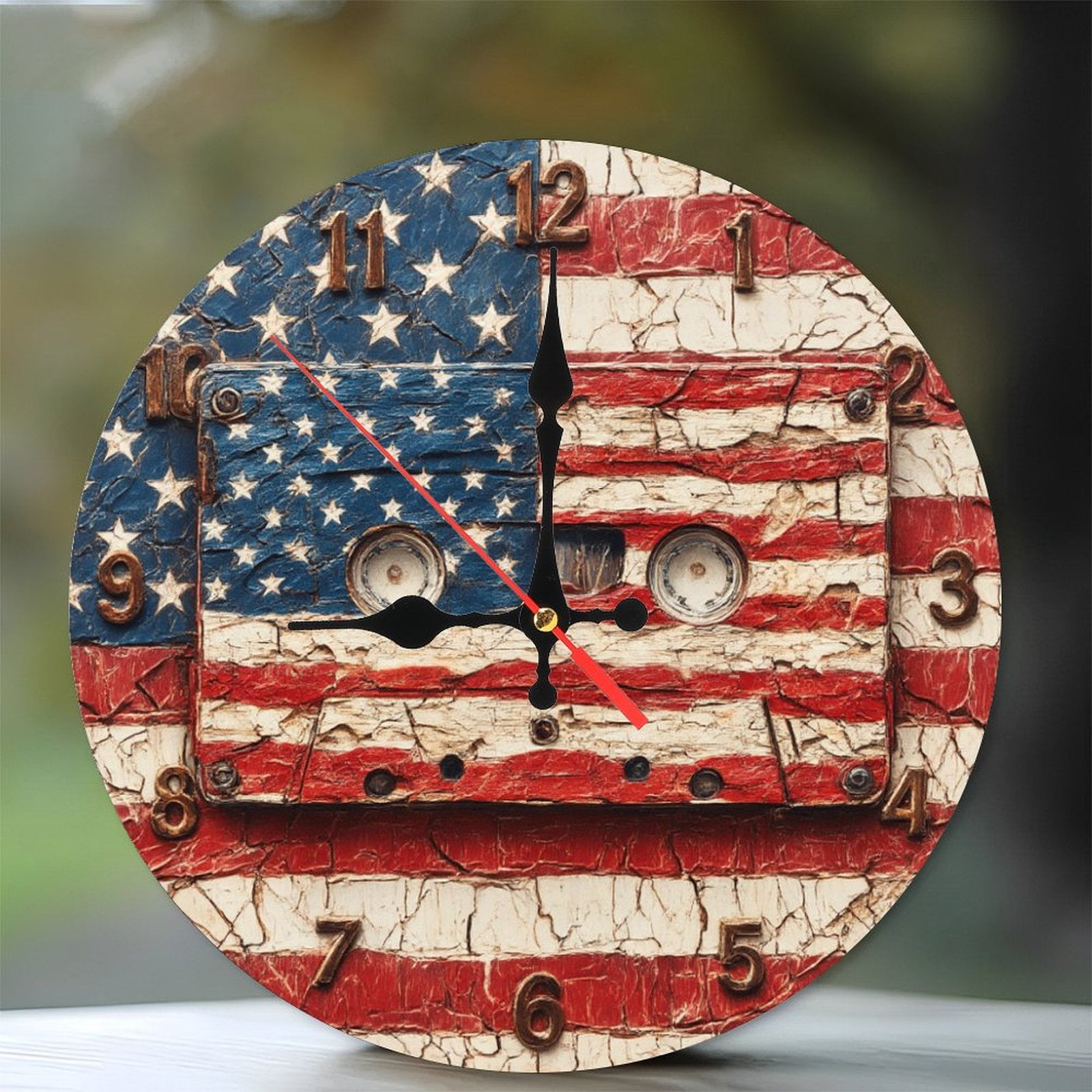 American Flag Cassette Tape Vintage Clock Wall Decor 10-Inch Silent ...
