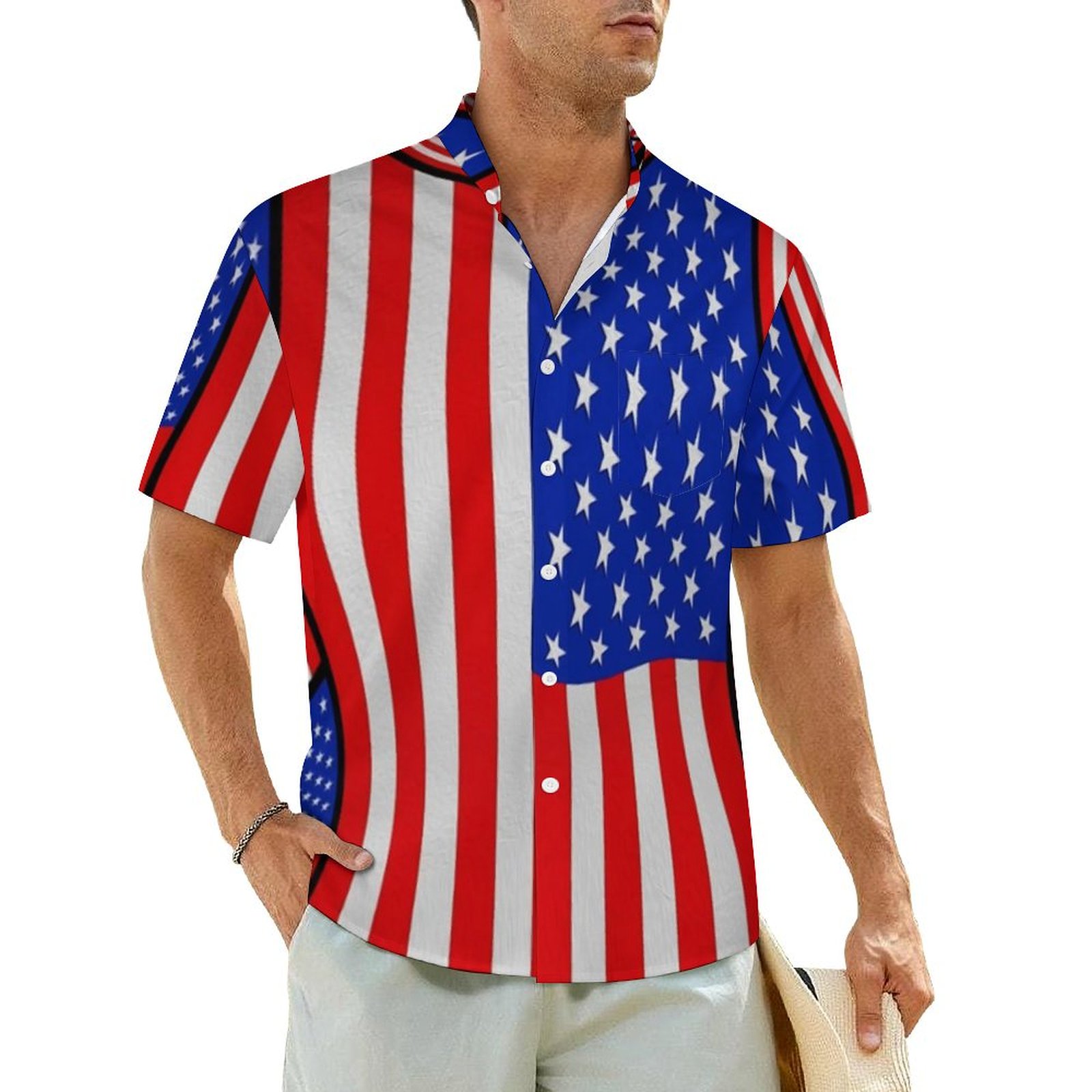 American Flag Casual Shirt 4th of July Blue Red Stripe Elegant Summer ...