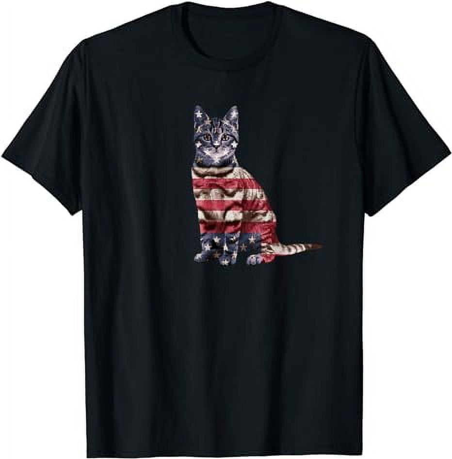 American Flag Cat T-shirt Cute Patriotic USA Flags Cats Tee - Walmart.com