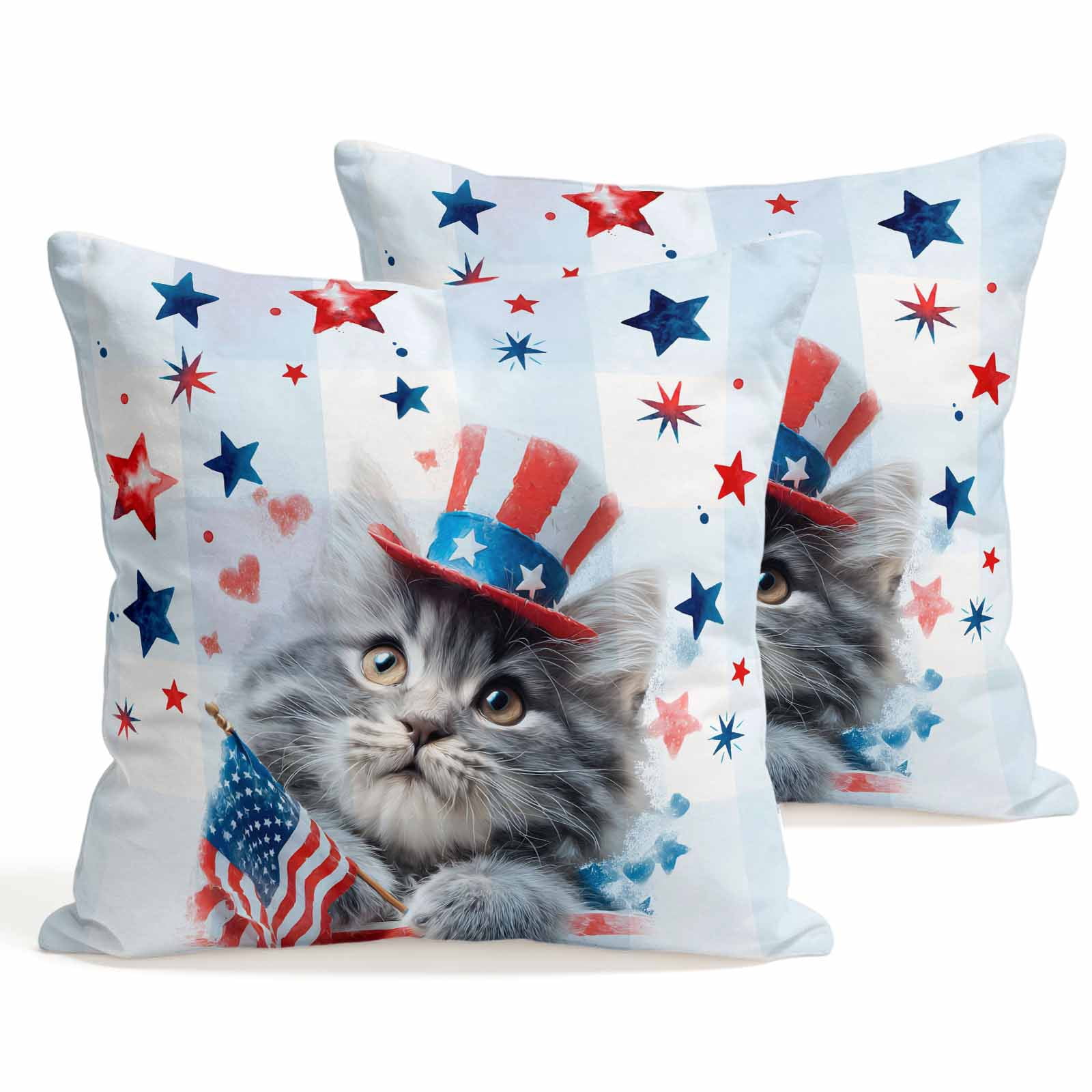 American Flag Cat Throw Pillow Covers 18 x 18 Inch Pillow Covers Set of ...