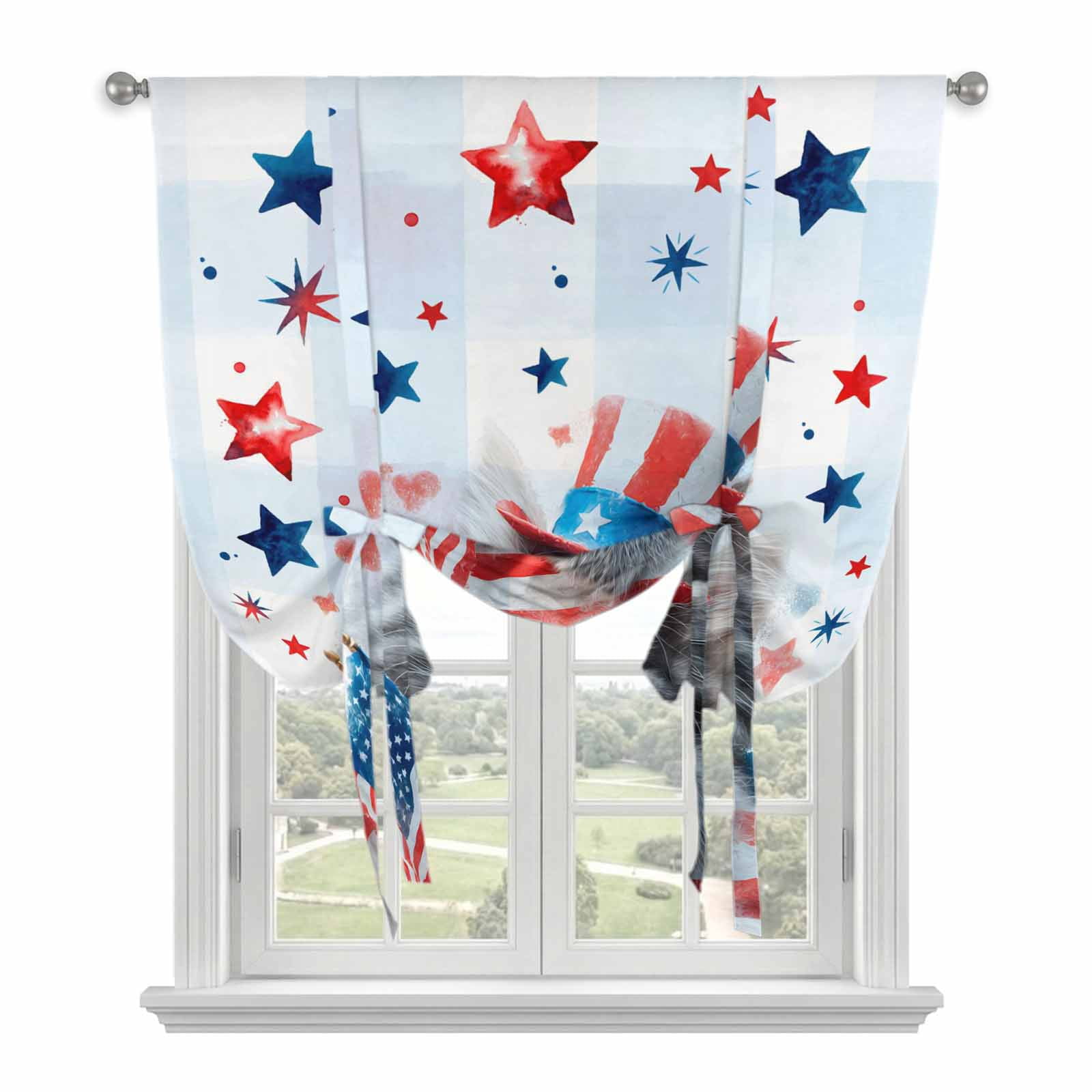 American Flag Cat Tie Up Curtains for Window, Thermal Insulated Balloon ...