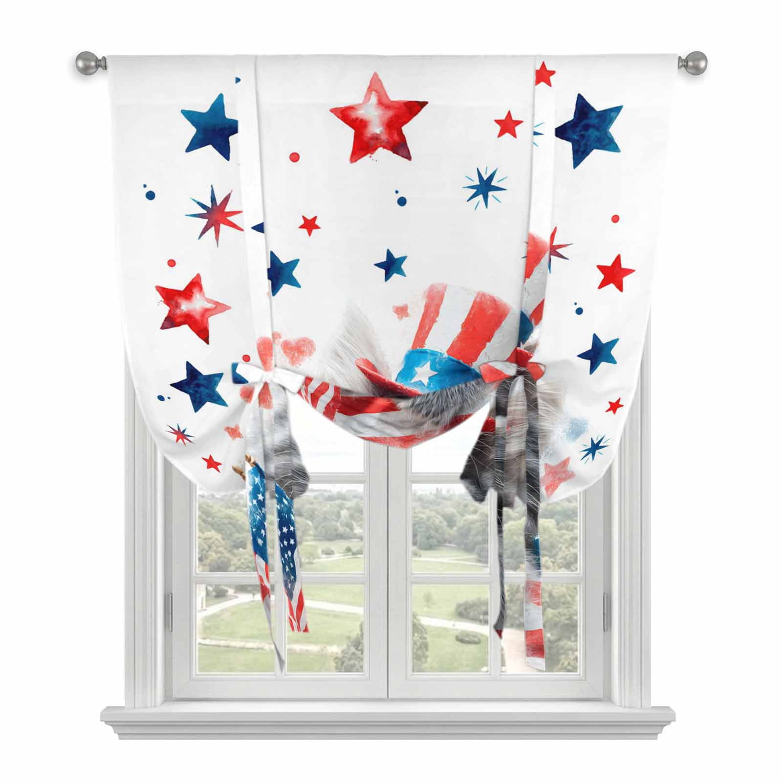 American Flag Cat Tie Up Curtains for Window, Thermal Insulated Balloon ...