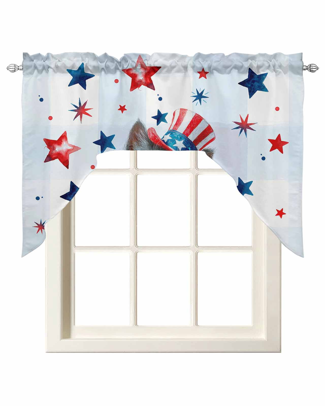 American Flag Cats Kitchen Swag Valances for Windows, Red Blue ...