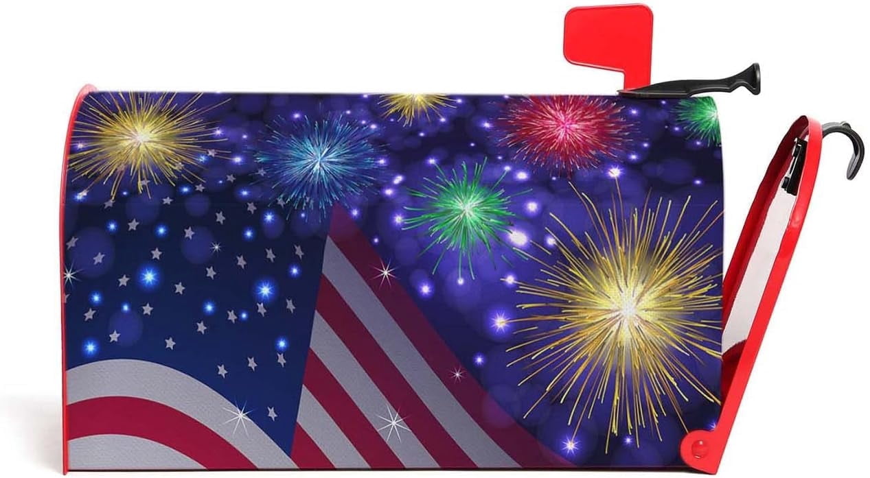 American Flag and Celebration Sparkling Fireworks Mail Box Cover ...