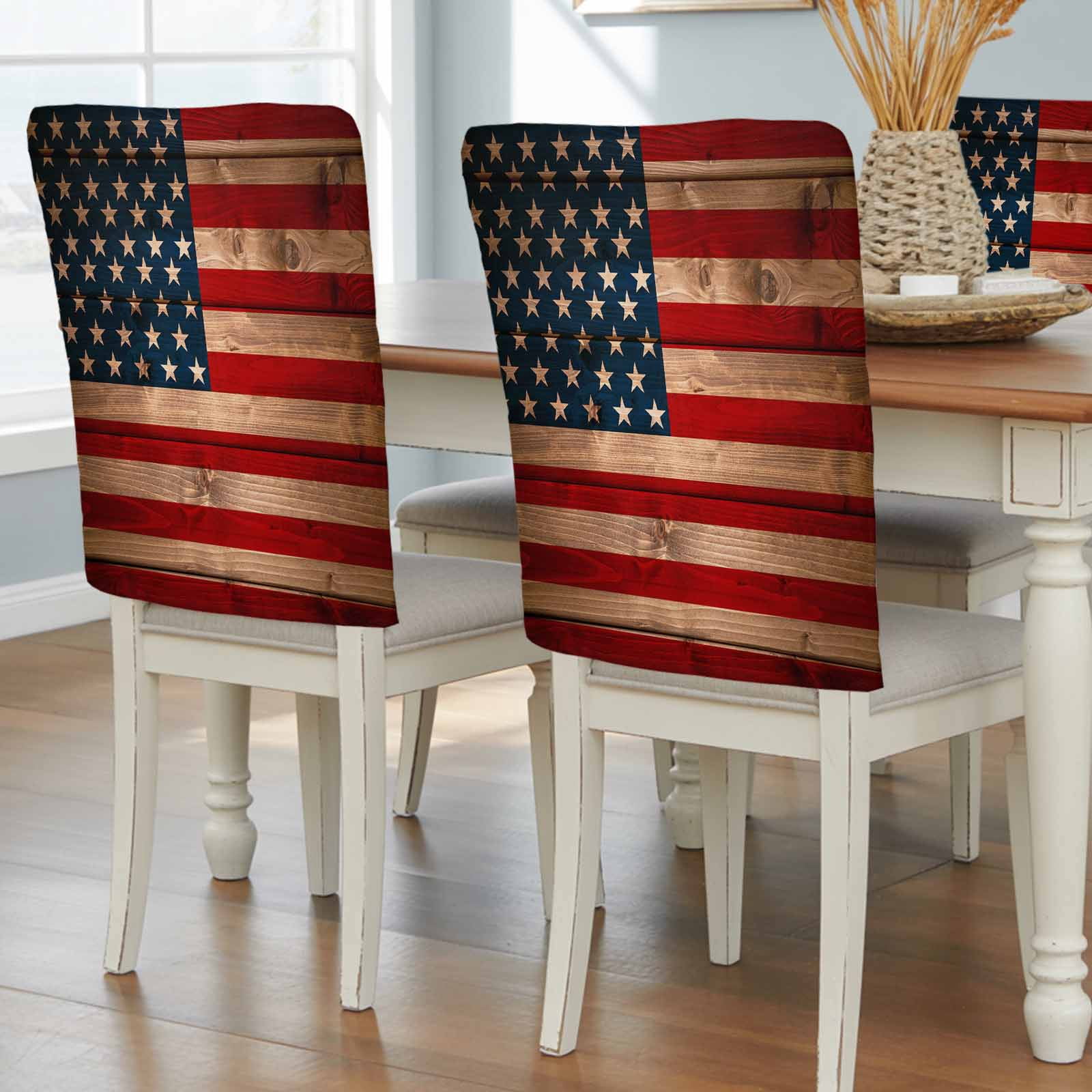 American Flag Chair Back Covers, Blue Red USA Flag Vintage Wooden ...