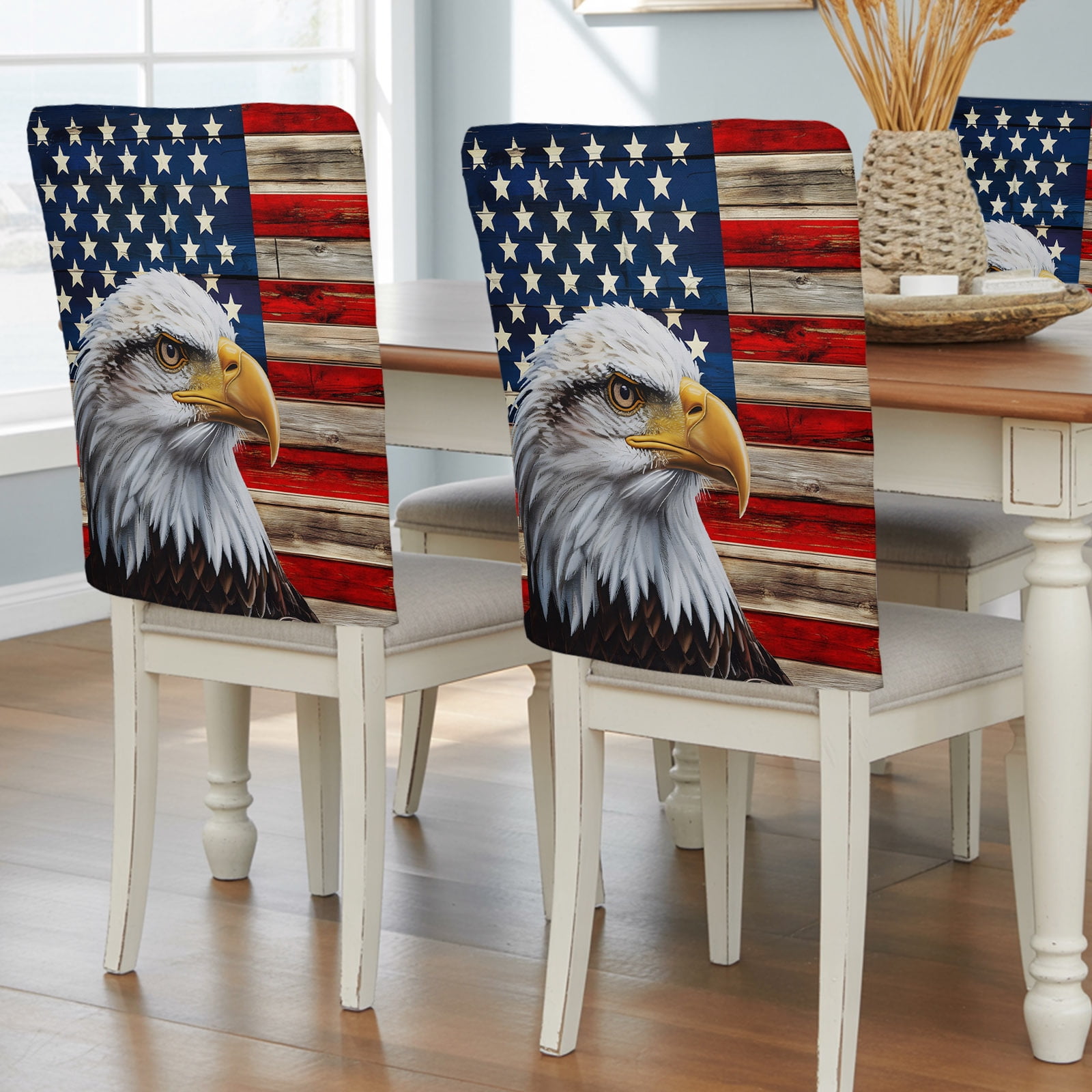 American Flag Chair Back Covers, Eagle Blue Red USA Flag Vintage ...
