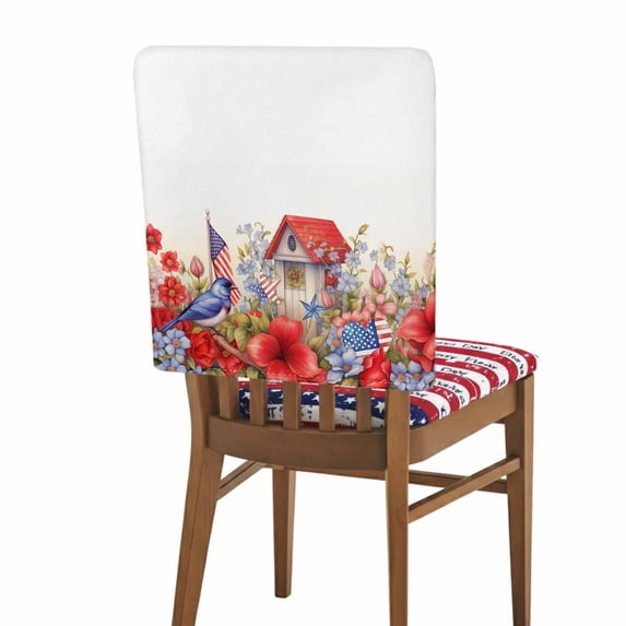American Flag Chair Back Covers Set of 4, Watercolor Floral Pentagram ...