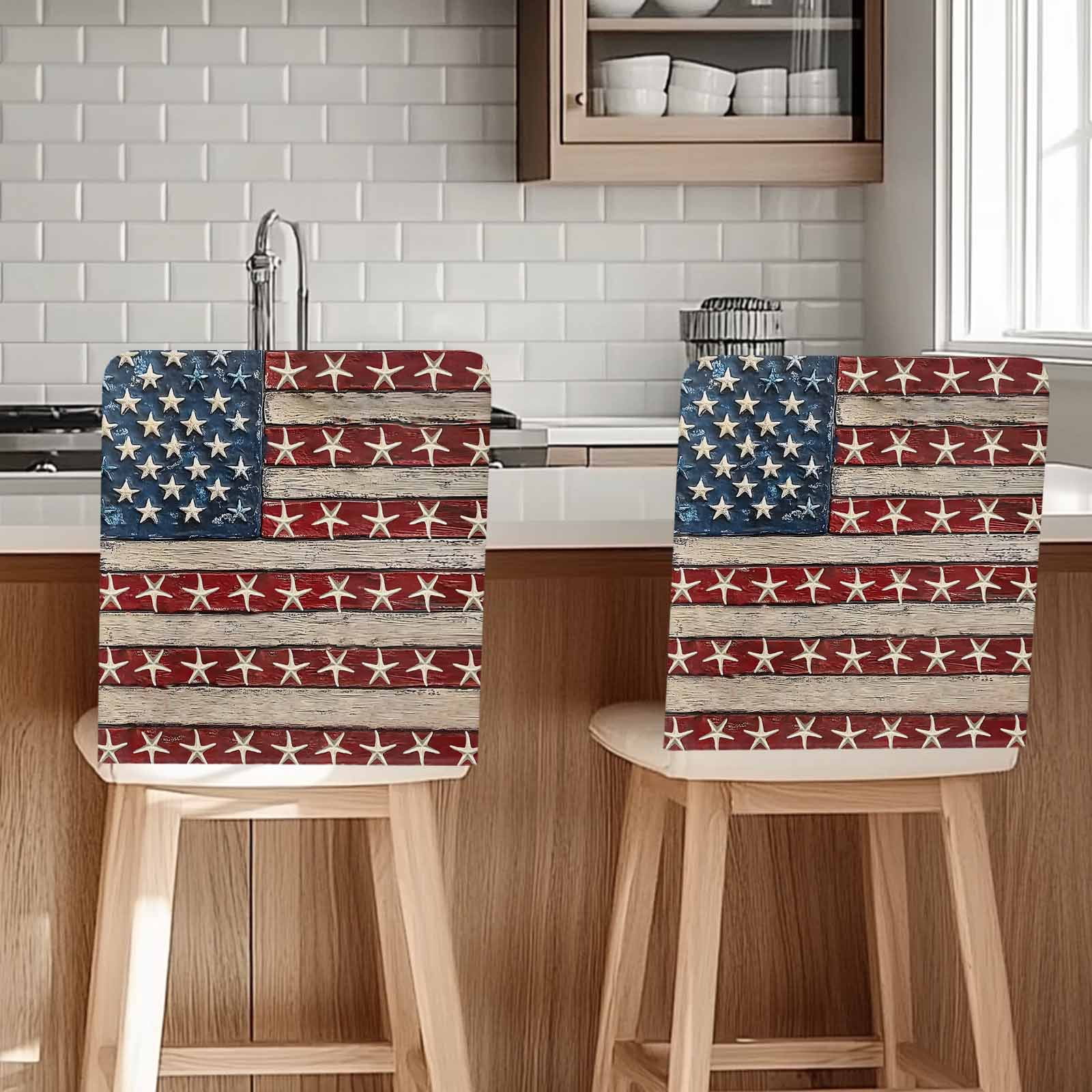 American Flag Chair Covers Set of 4 Starfish Red Brown Wood Grain Chair ...