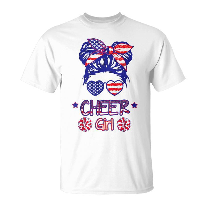 American Flag Cheer Girl 4Th July Usa Patriotic Cheerleader TShirt ...
