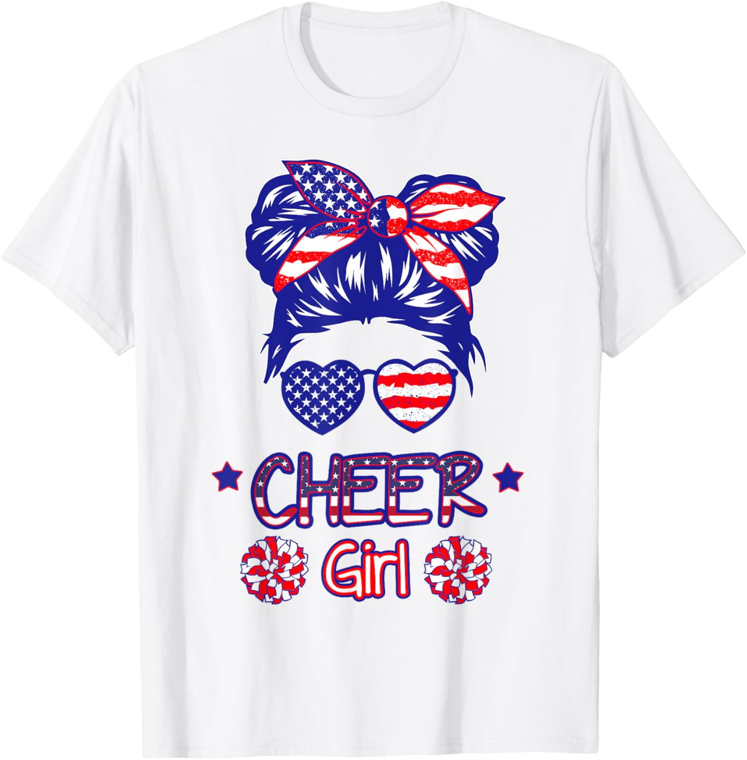 American Flag Cheer Girl 4th July USA Patriotic Cheerleader T-Shirt ...