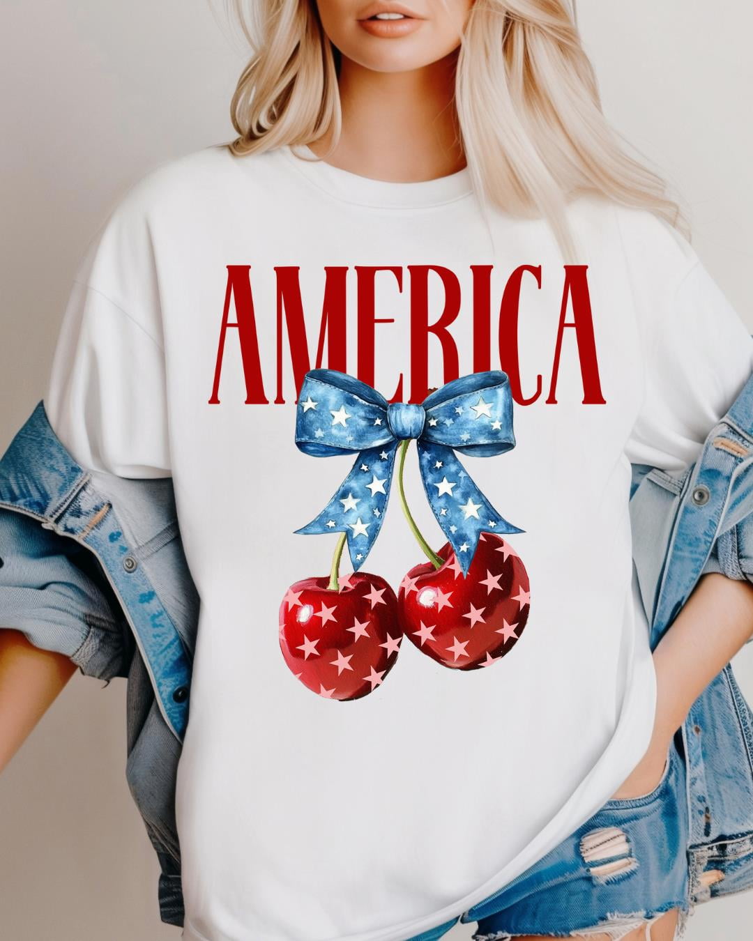 American Flag Cherry Bow T-Shirt, Fourth of July, Patriotic Tee, Independence Day, American Flag ...