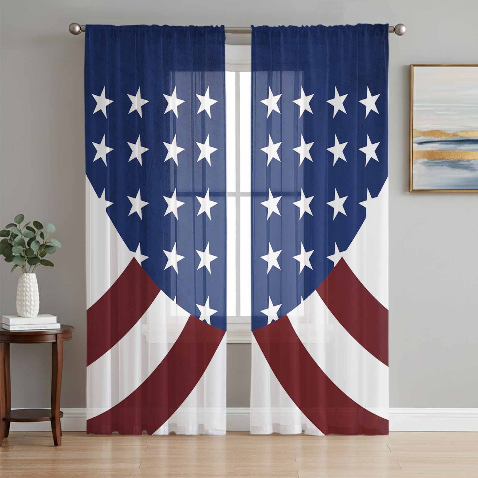 American Flag Chiffon Sheer Curtains 108 Inches Long, Stripes Stars ...