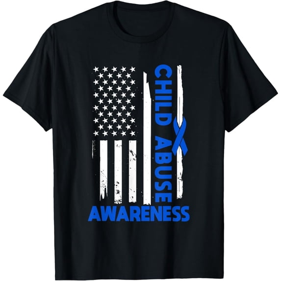 American Flag Child Abuse Awareness Wear Blue Ribbon America T-Shirt ...