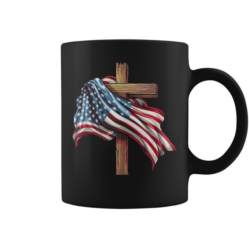American Flag Christian Cross Jesus 4Th Of July Women Coffee Mugs ...