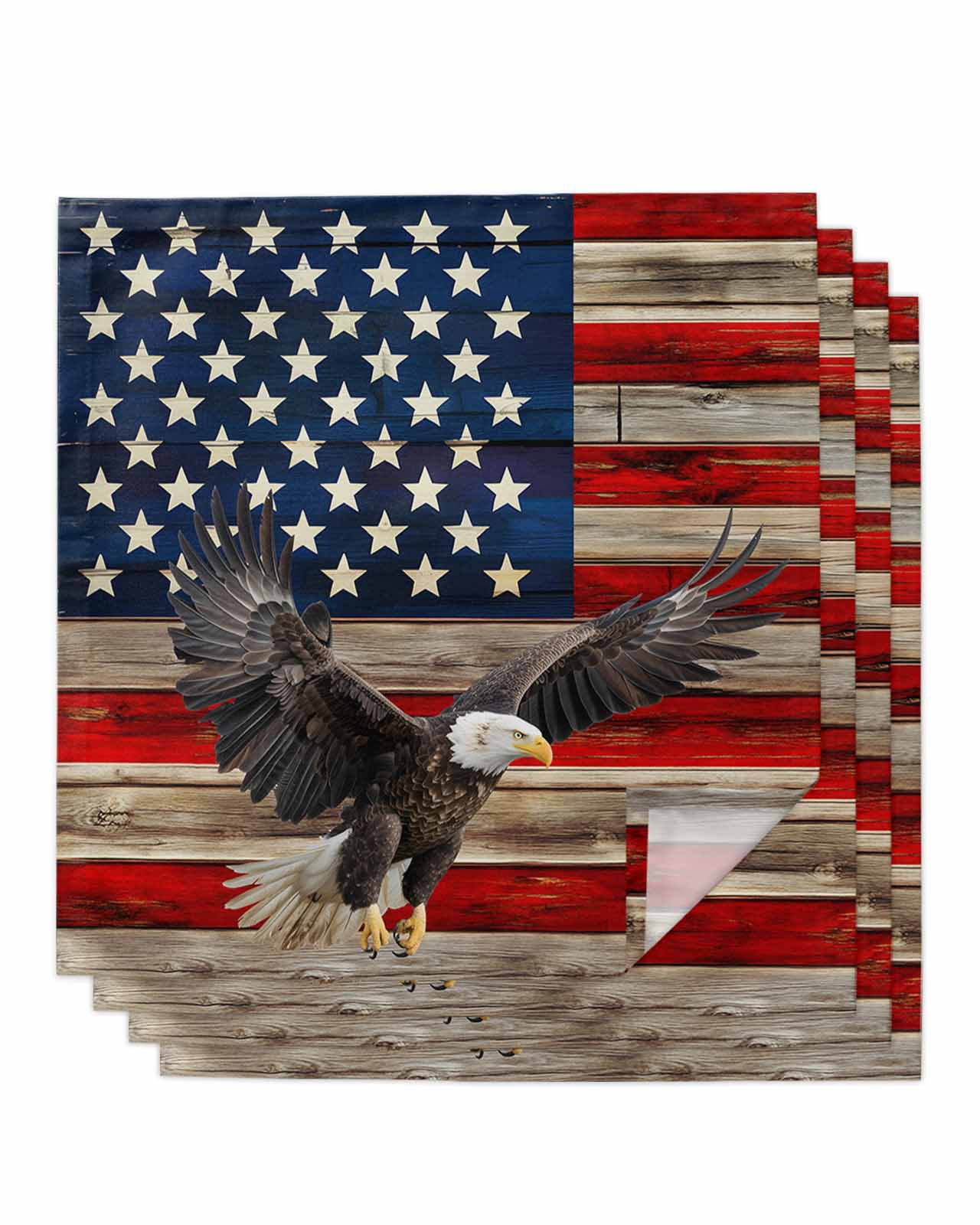 American Flag Cloth Napkins Set of 4 Reusable Dinner Napkins, Eagle ...