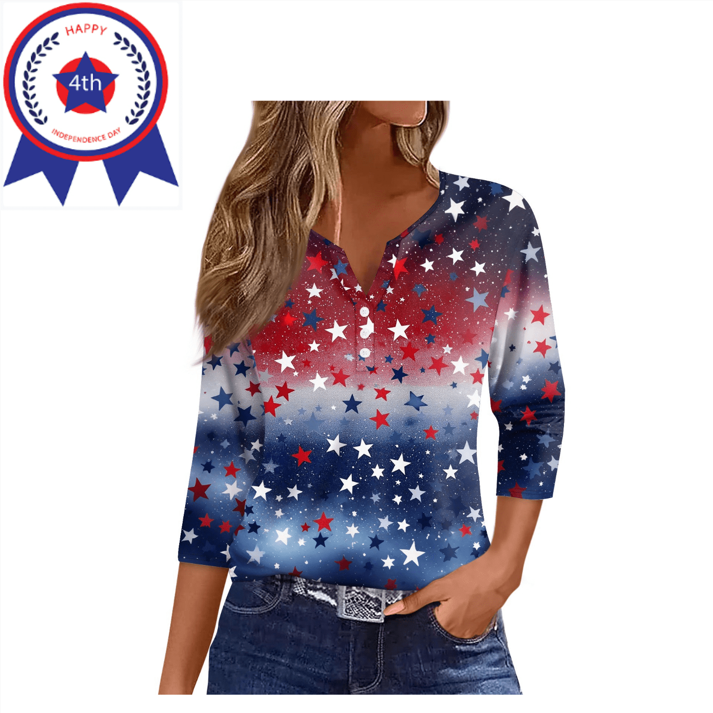 American Flag Clothing Women Henley Neck, Women's Patriotic Clothing ...