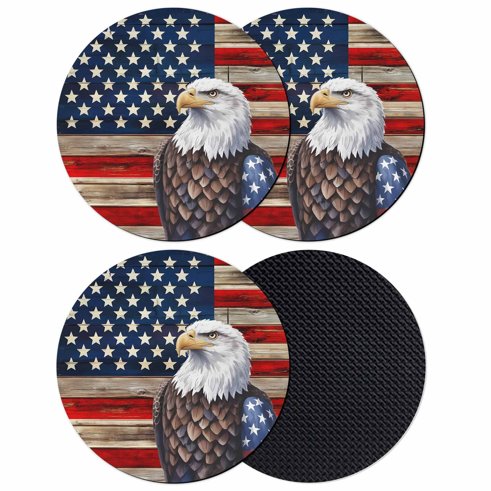 American Flag Coasters Set of 4, Vintage Eagle Blue Red USA Flag ...