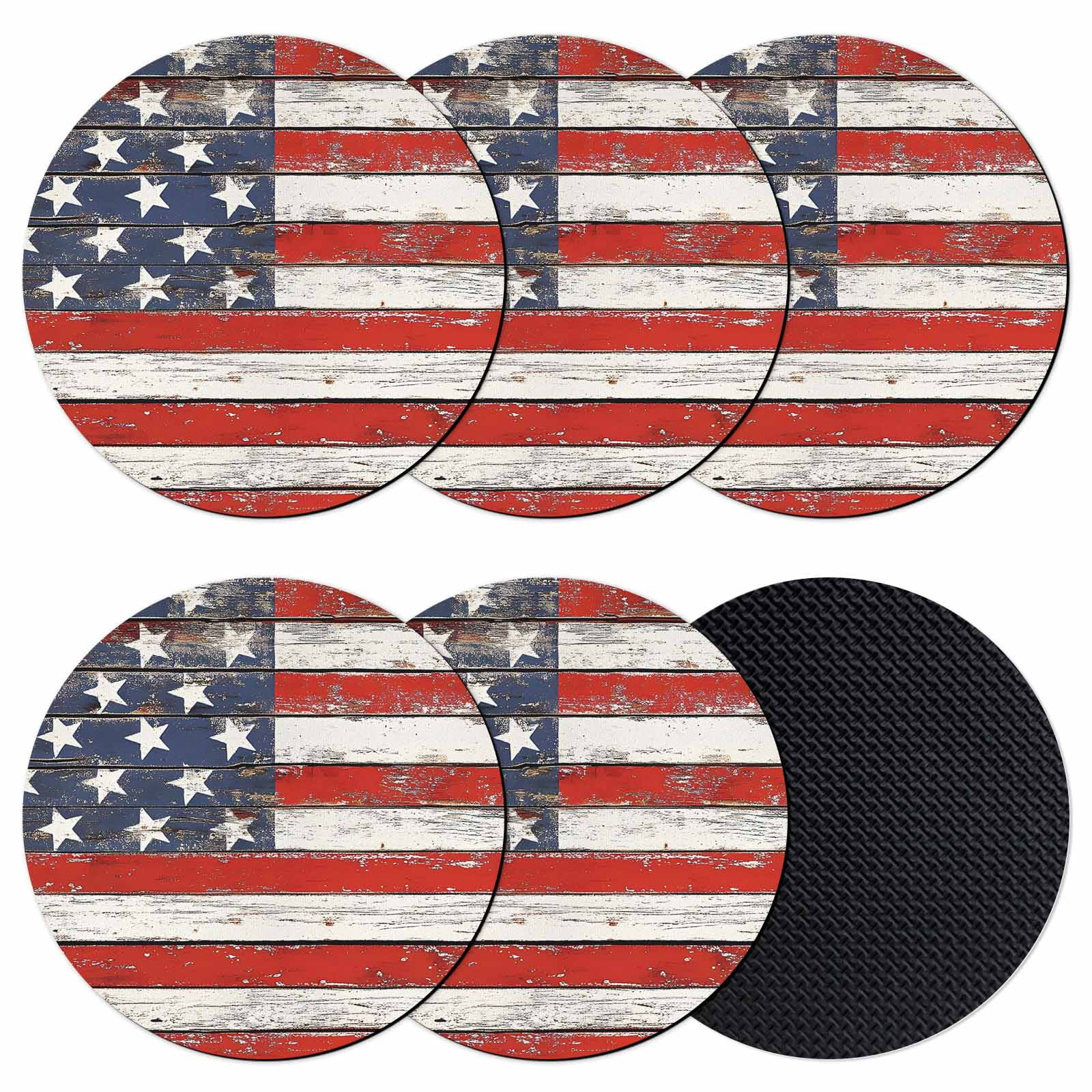 American Flag Coasters Set of 6, Red Blue Star Stripes Rustic Farmhouse ...