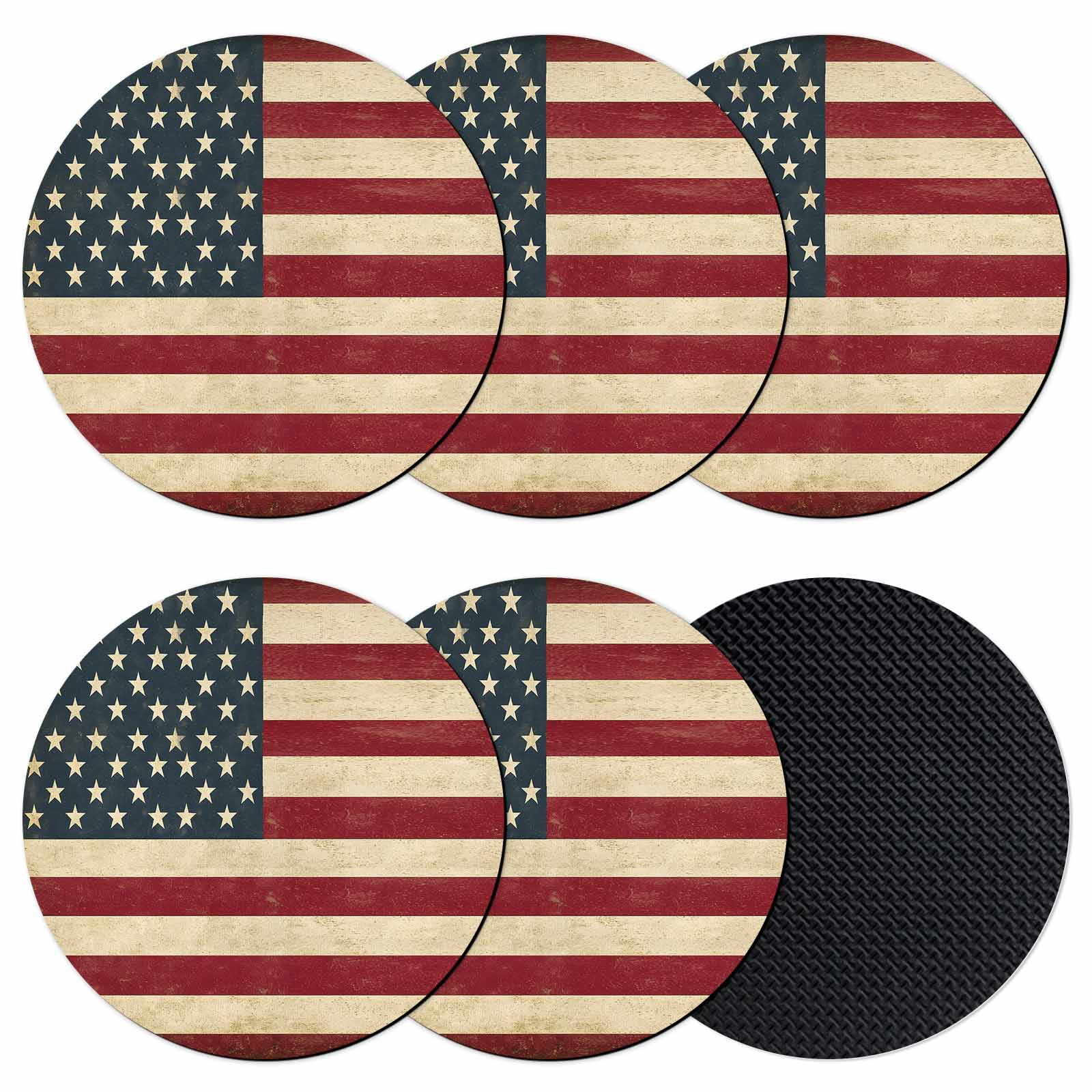 American Flag Coasters Set of 6, Vintage Red BlueUSA Flag Absorbent ...