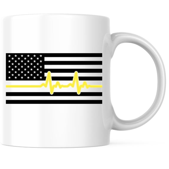 American Flag Coffee Mugwith Yellow Heartbeat Coffee Mug - Thin Yellow ...