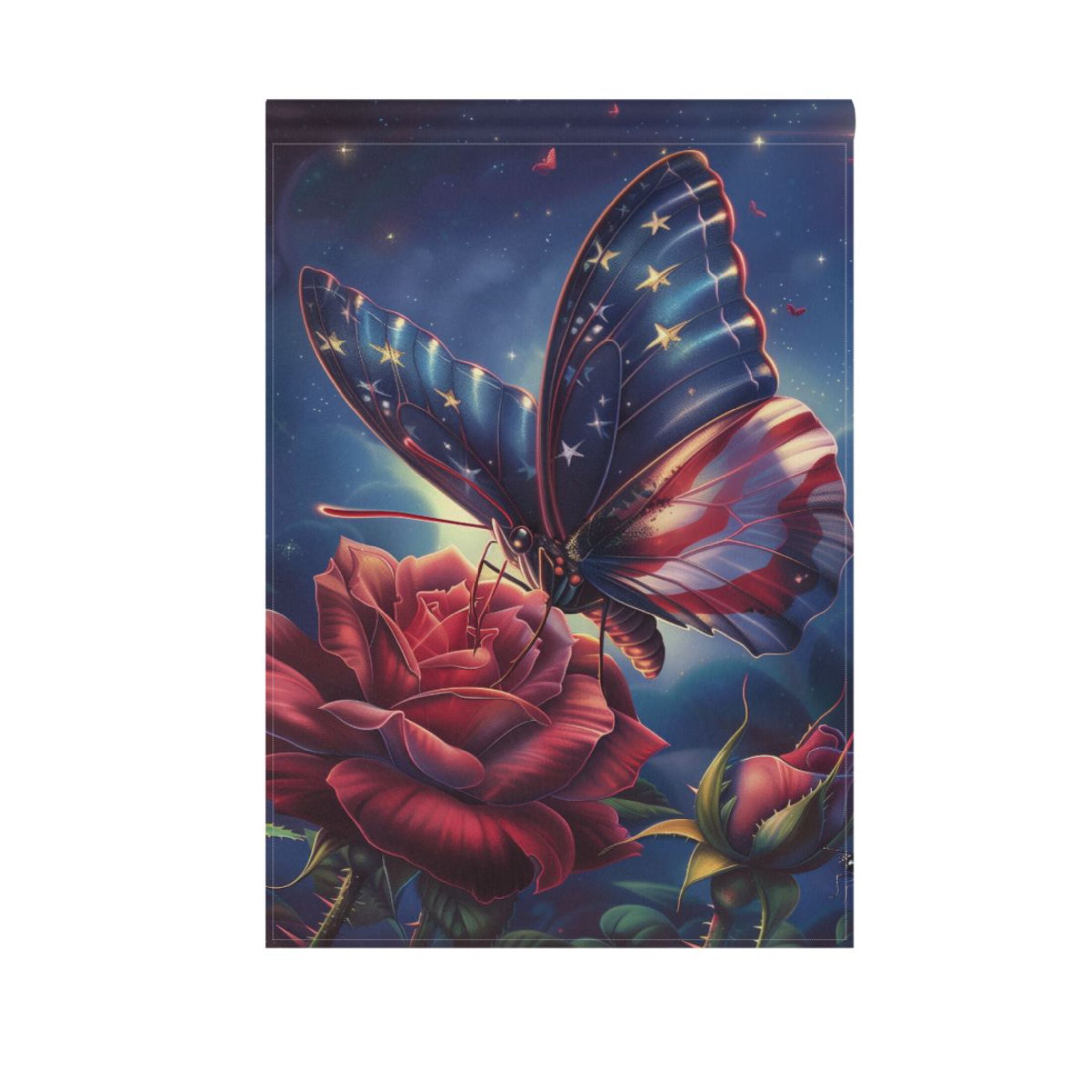 American Flag Colored Butterfly with Flower Garden Flag 12X18 Double ...