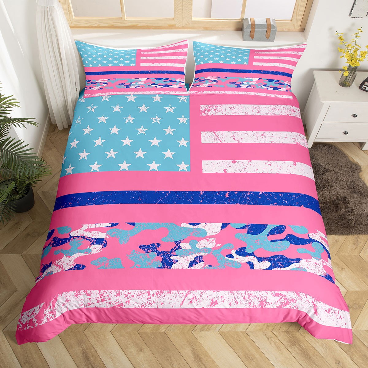 American Flag Comforter Cover for Girls Boys Adults Camo Blue Pink Army ...