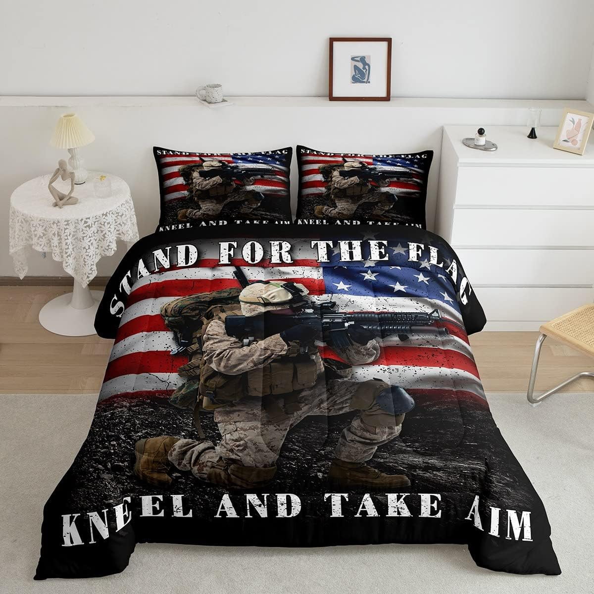 American Flag Comforter Set for Adult Teens Boys Camo Soldier Down ...