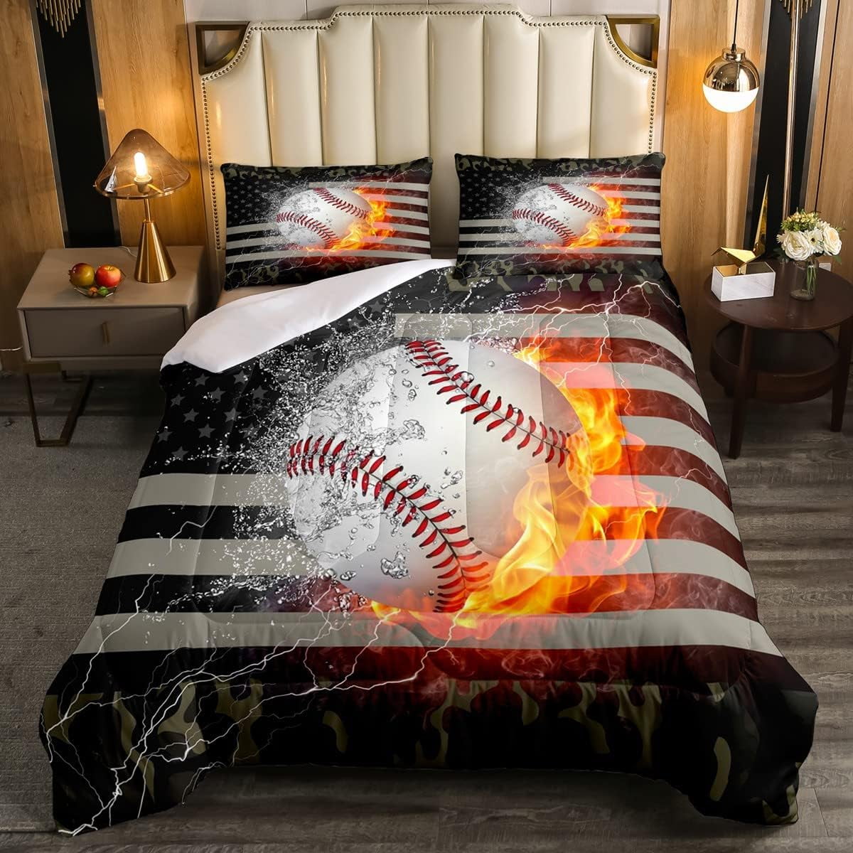 American Flag Comforter Set, Baseball Bedding Set Full for Kids Boys ...