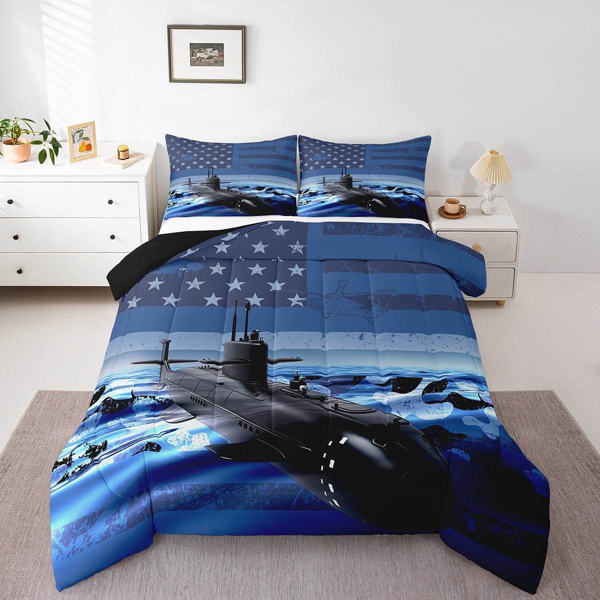American Flag Comforter Set Camo Aircraft Bedding Room Decor ...