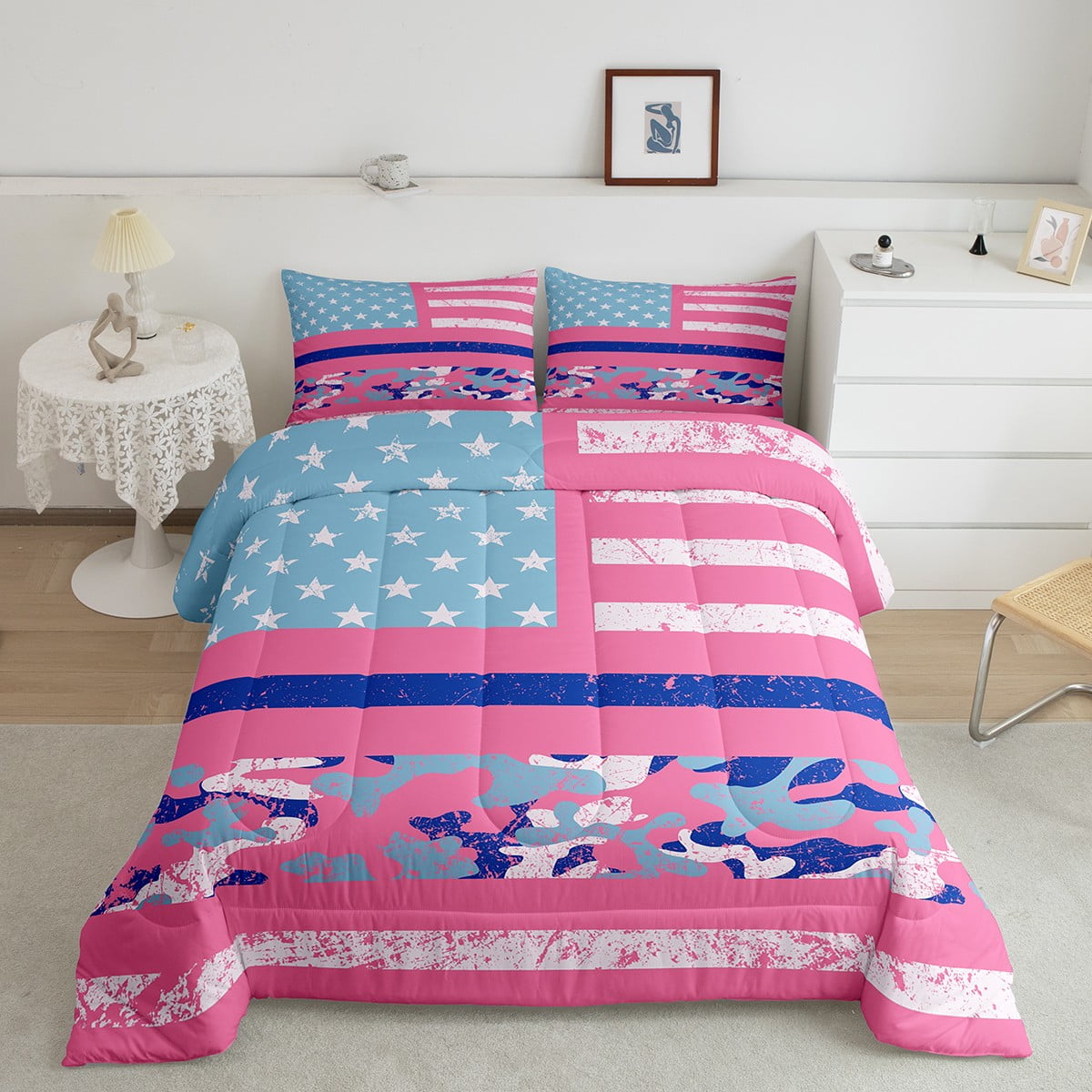 American Flag Comforter Set for Girls Boys Adults Camo Blue Pink Army ...