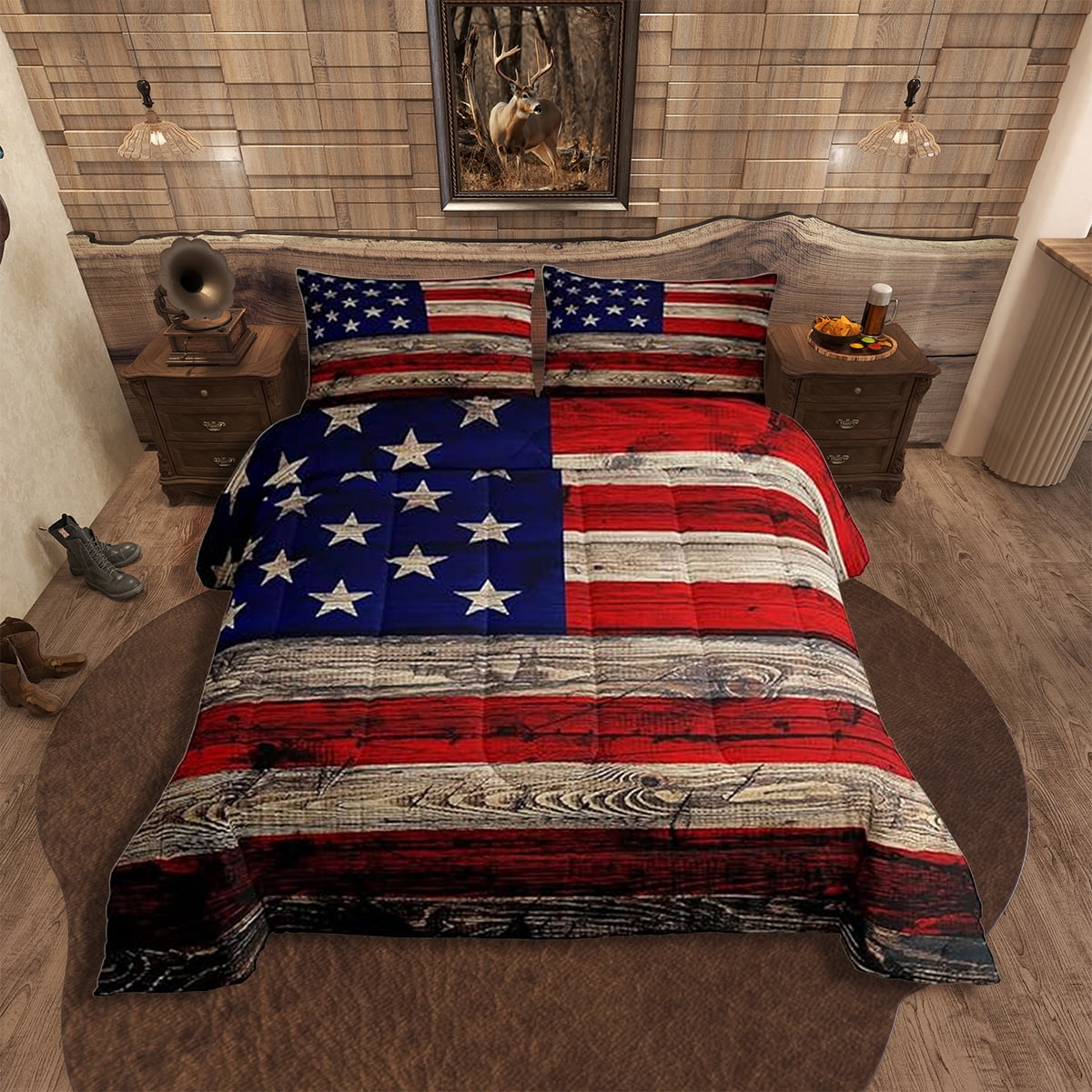 American Flag Comforter Set King Size Gift,Wooden Planks Painted as USA ...