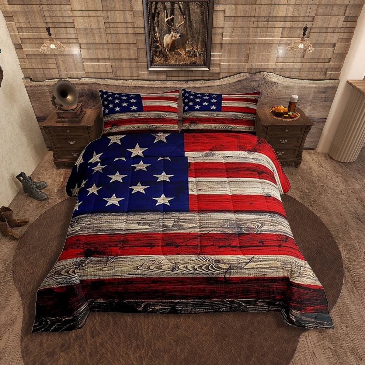 American Flag Comforter Set Queen Size Gift,Wooden Planks Painted as ...