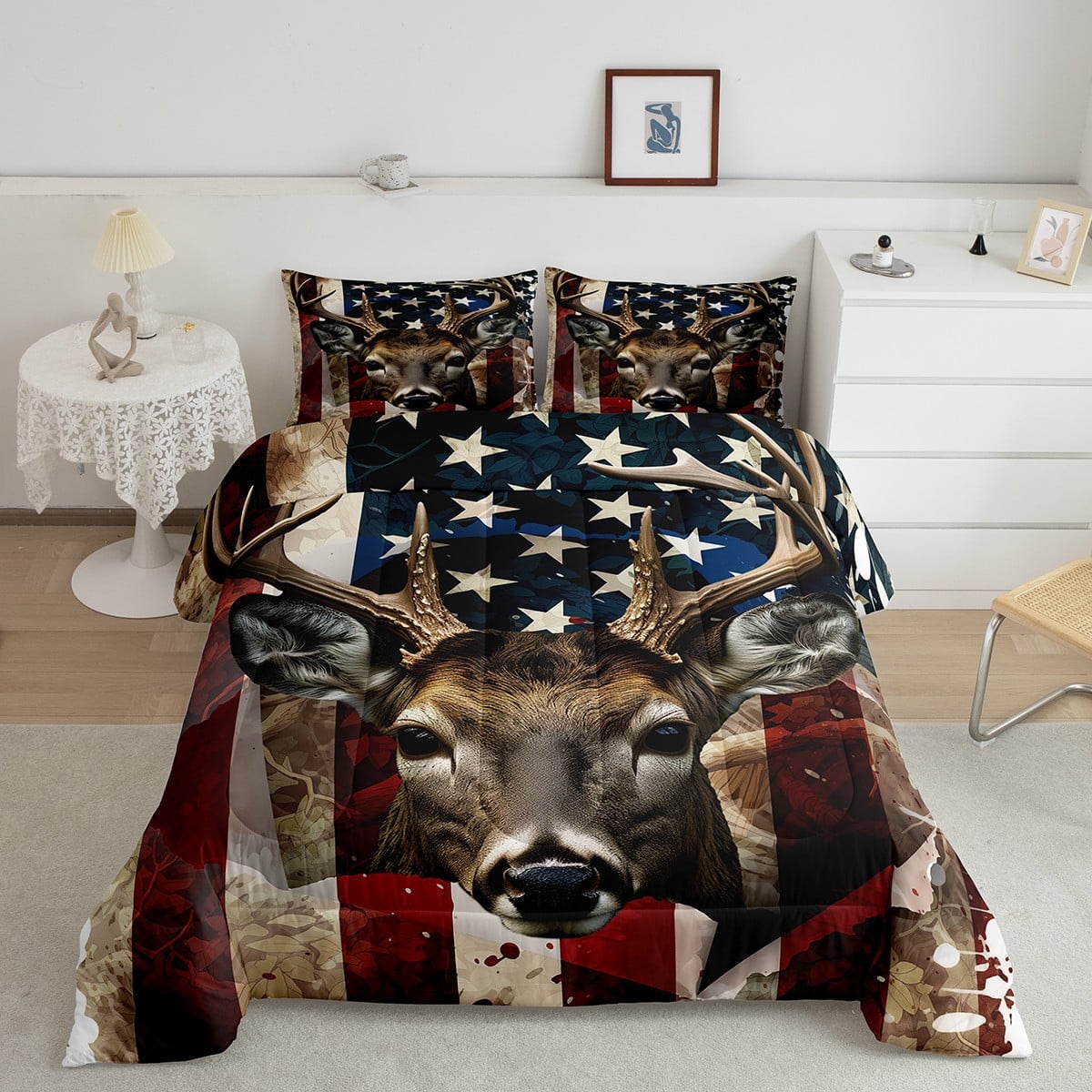 American Flag Comforter Set, Rustic Deer Bed Comforter King Teens ...