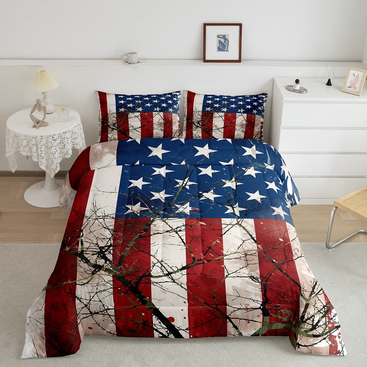 American Flag Comforter Set Stars and Stripes Queen Bed Comforter Set ...
