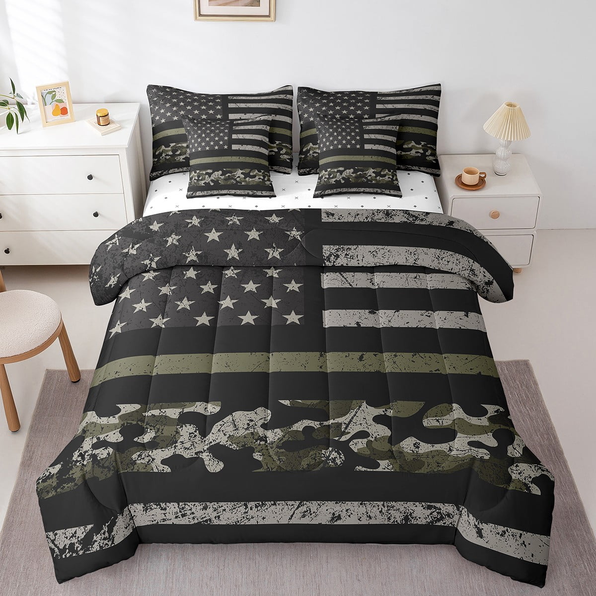 American Flag Comforter Sets with Sheets 7Pcs Queen Size Camo Flag ...