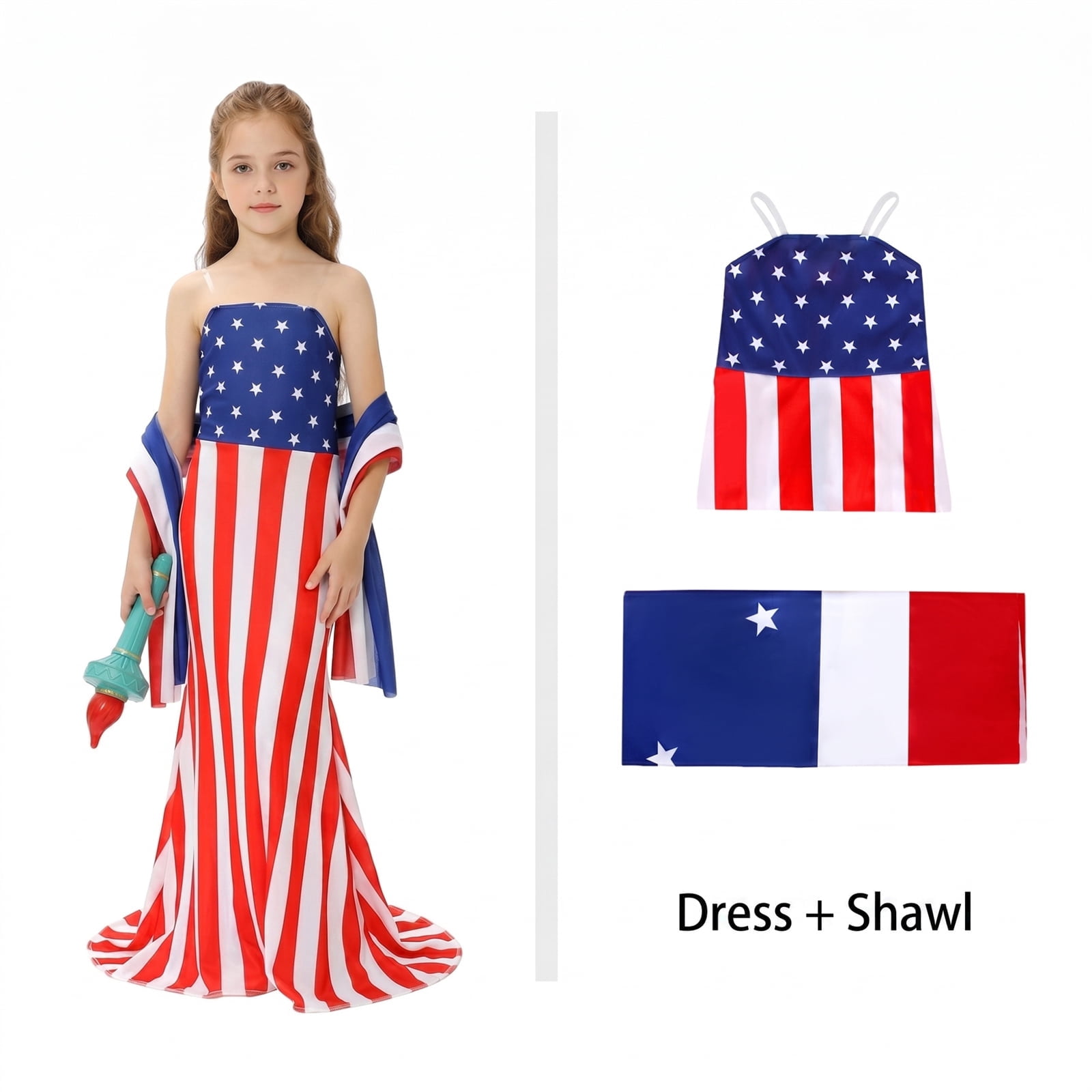 American Flag Costume Dress With Cape for Women Patriotic Outfit, 4th ...