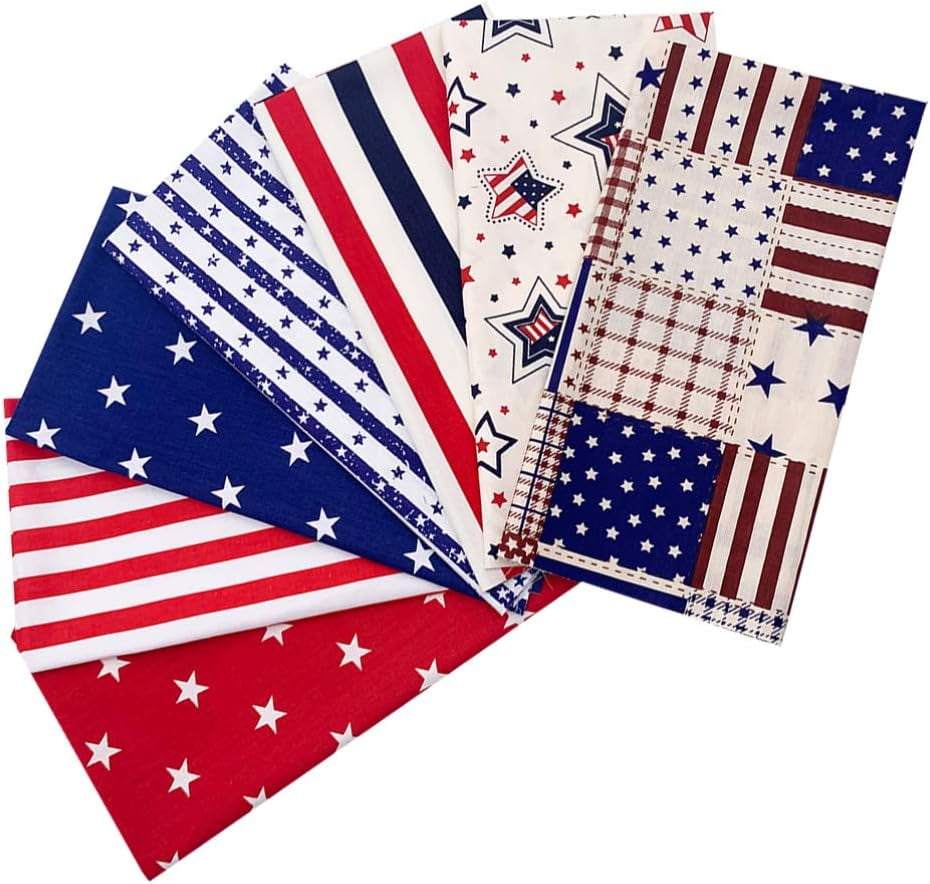 American Flag Cotton Fabric Patchworks: 7pcs Quilting Independence ...