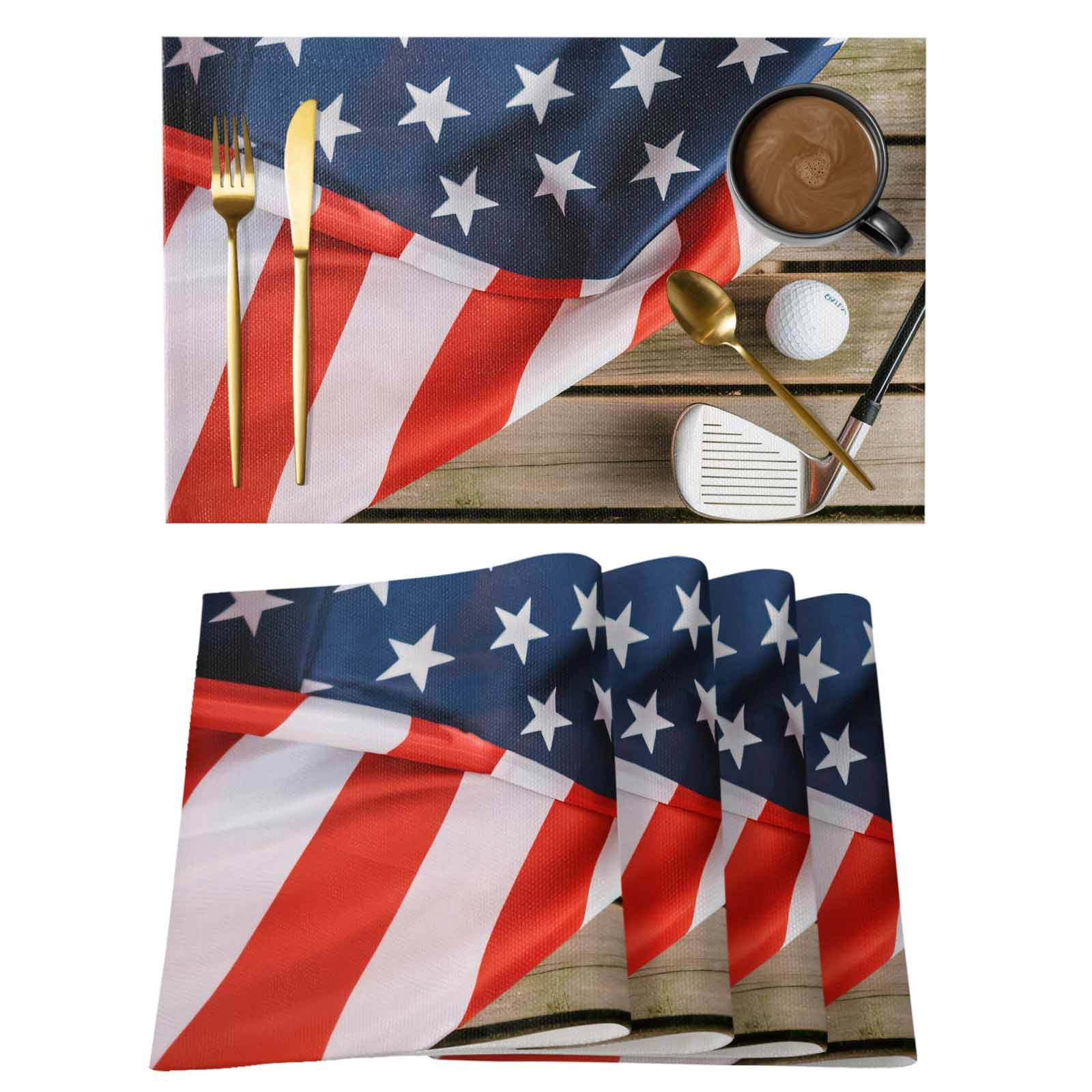 American Flag Cotton Linen Placemats Set of 12, Golf Ball Pole Vintage ...