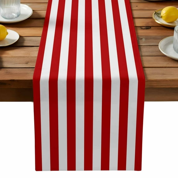 American Flag Cotton Linen Table Runner for Dining Kitchen, Blue Red USA Flag Wedding Outdoor ...
