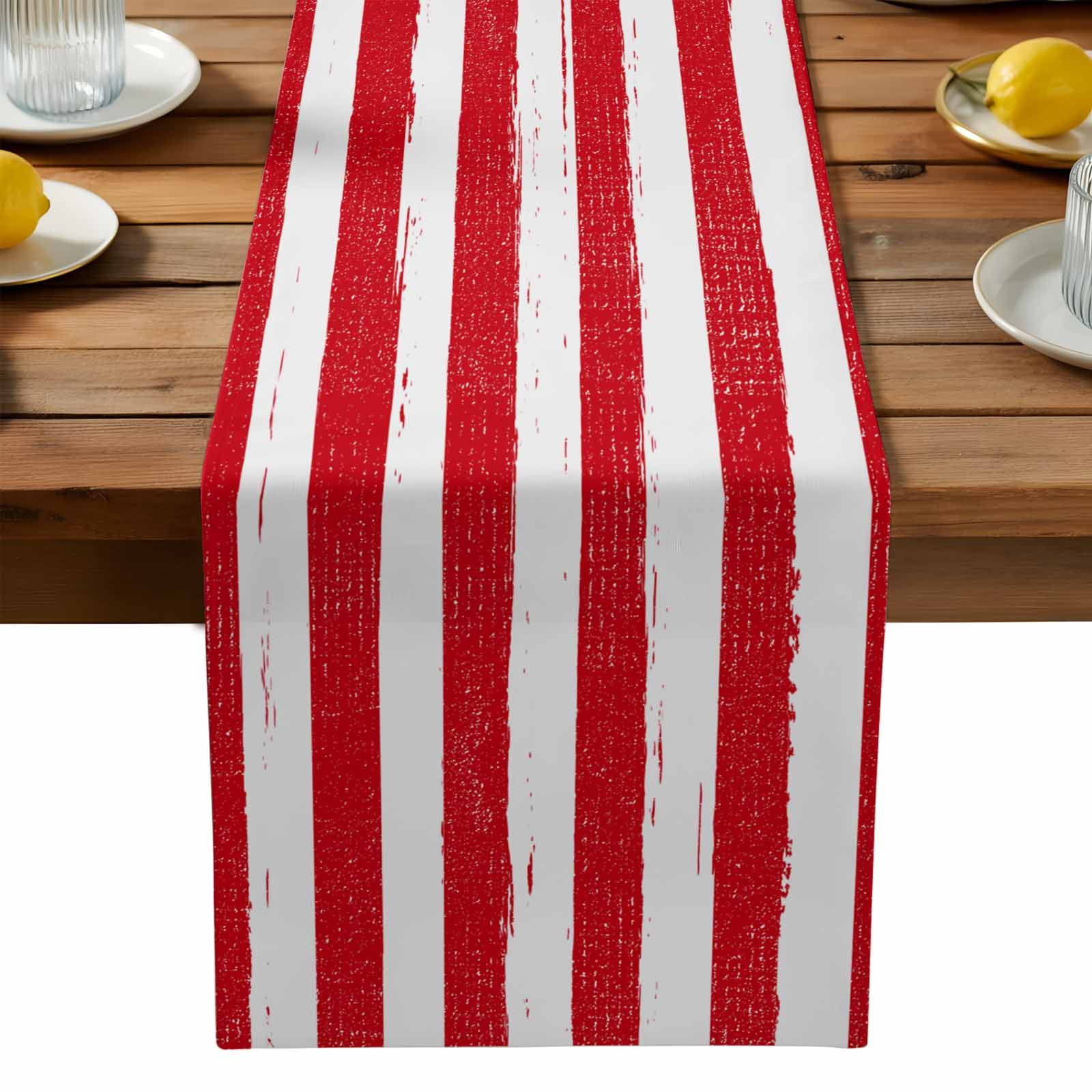 American Flag Cotton Linen Table Runner for Dining Kitchen, Retro ...
