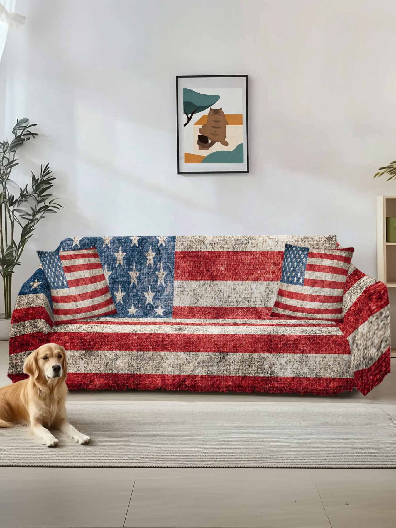 American Flag Couch Cover for Dogs, Vintage Blue Red USA Flag Washable ...