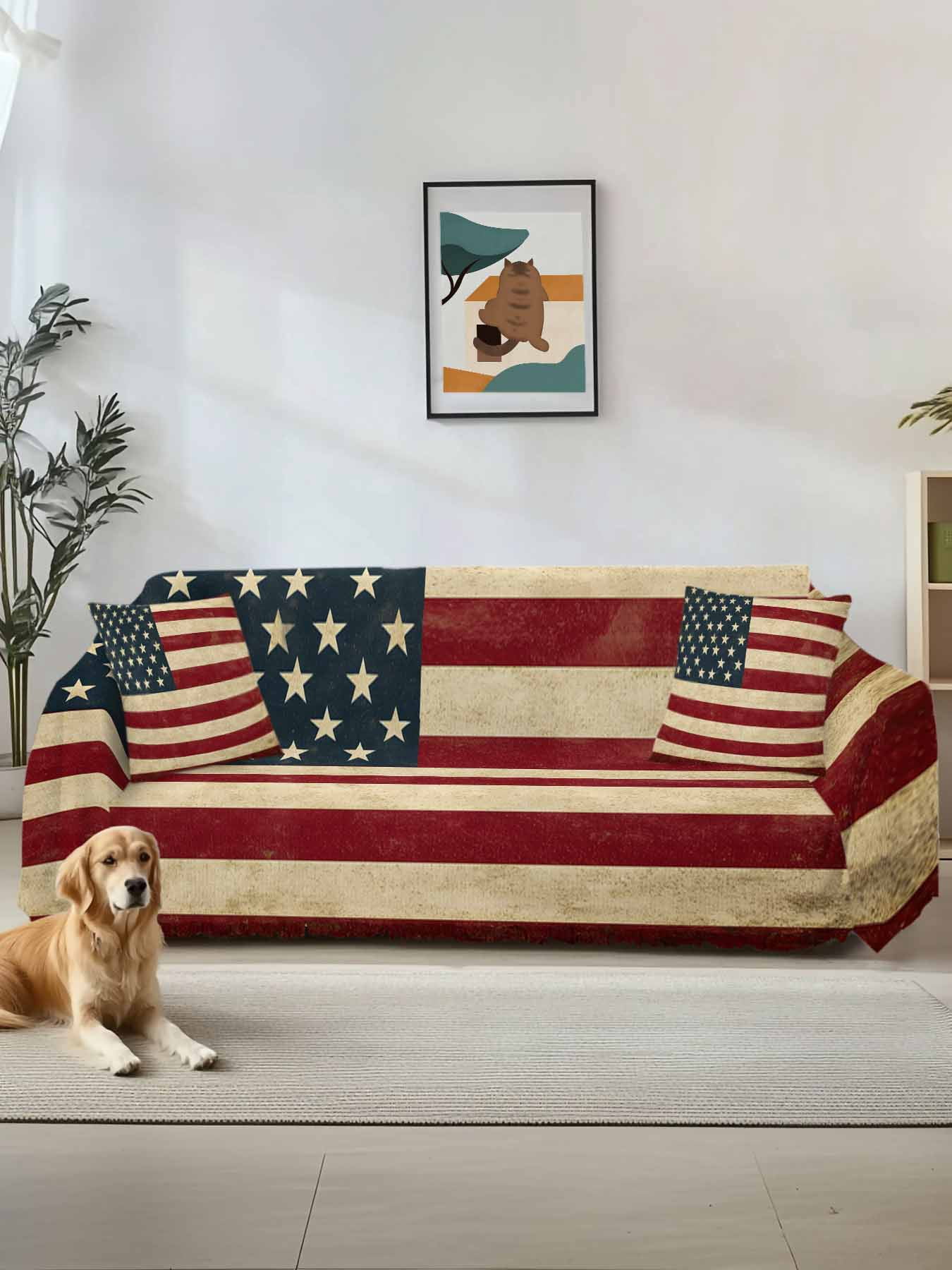 American Flag Couch Cover, Vintage Red BlueUSA Flag Sofa Cover Blanket ...