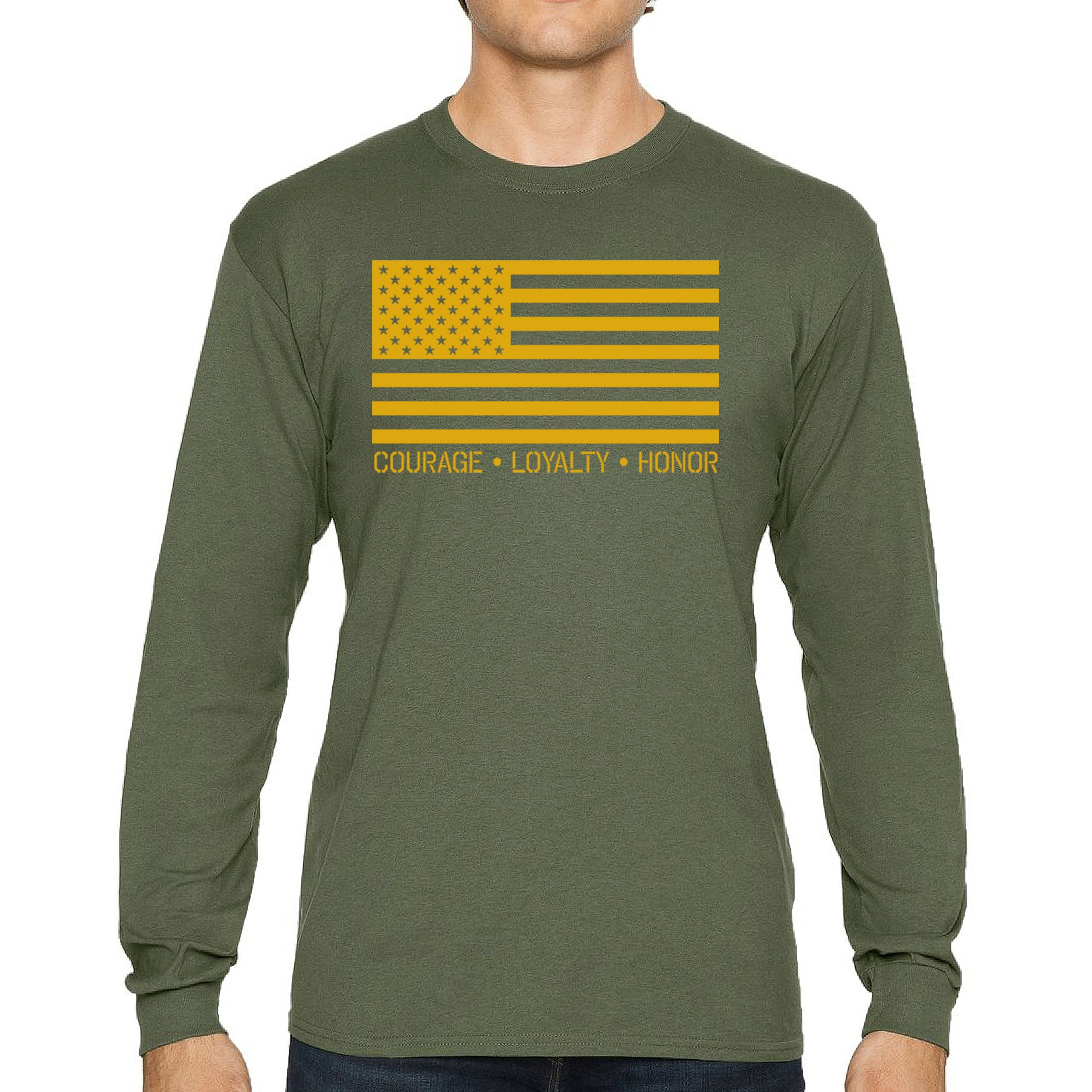 American Flag Courage Loyalty Honor Long Sleeve T-shirt USA Military ...